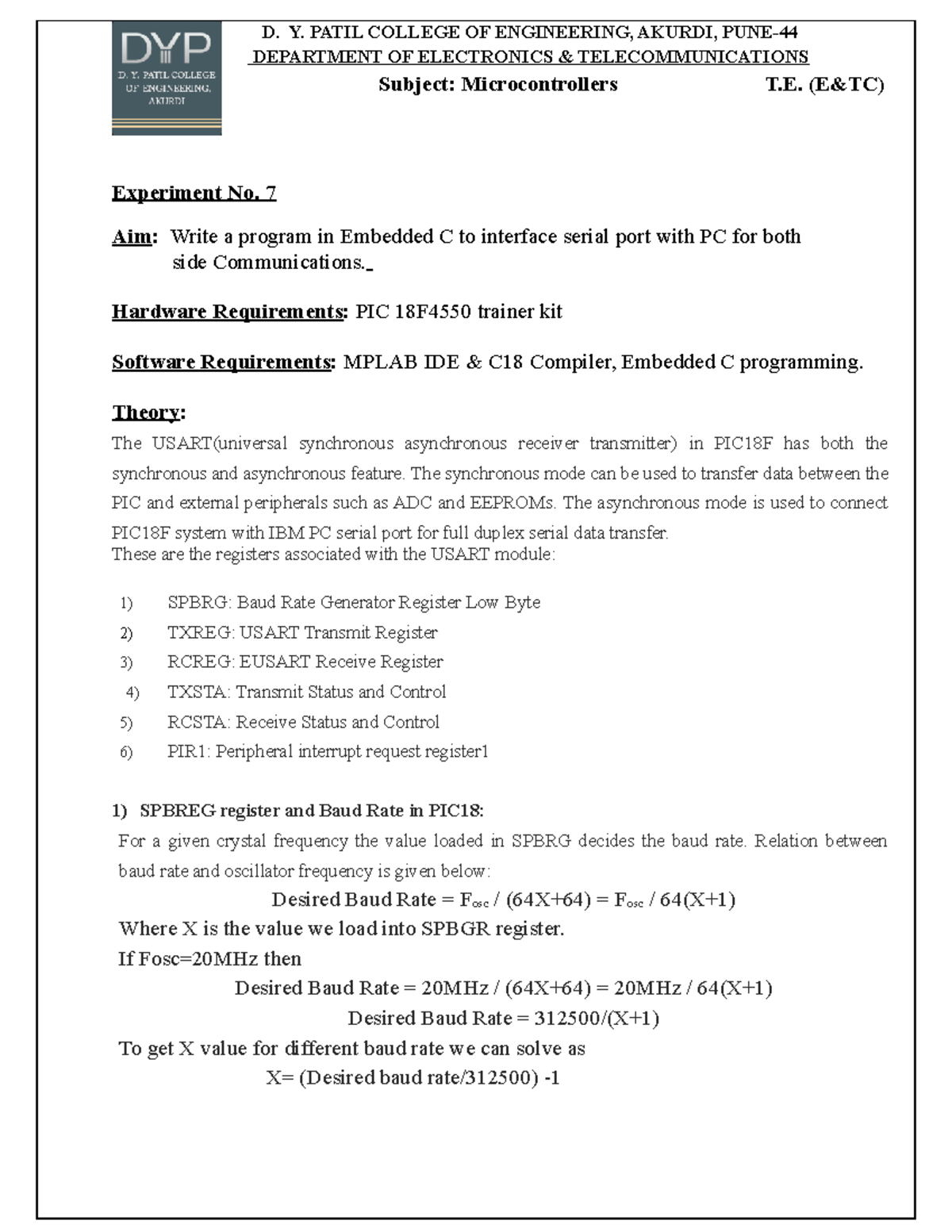 MIC Exp 7 - Digital communication - D. Y. PATIL COLLEGE OF ENGINEERING, AKURDI, PUNE- DEPARTMENT ...