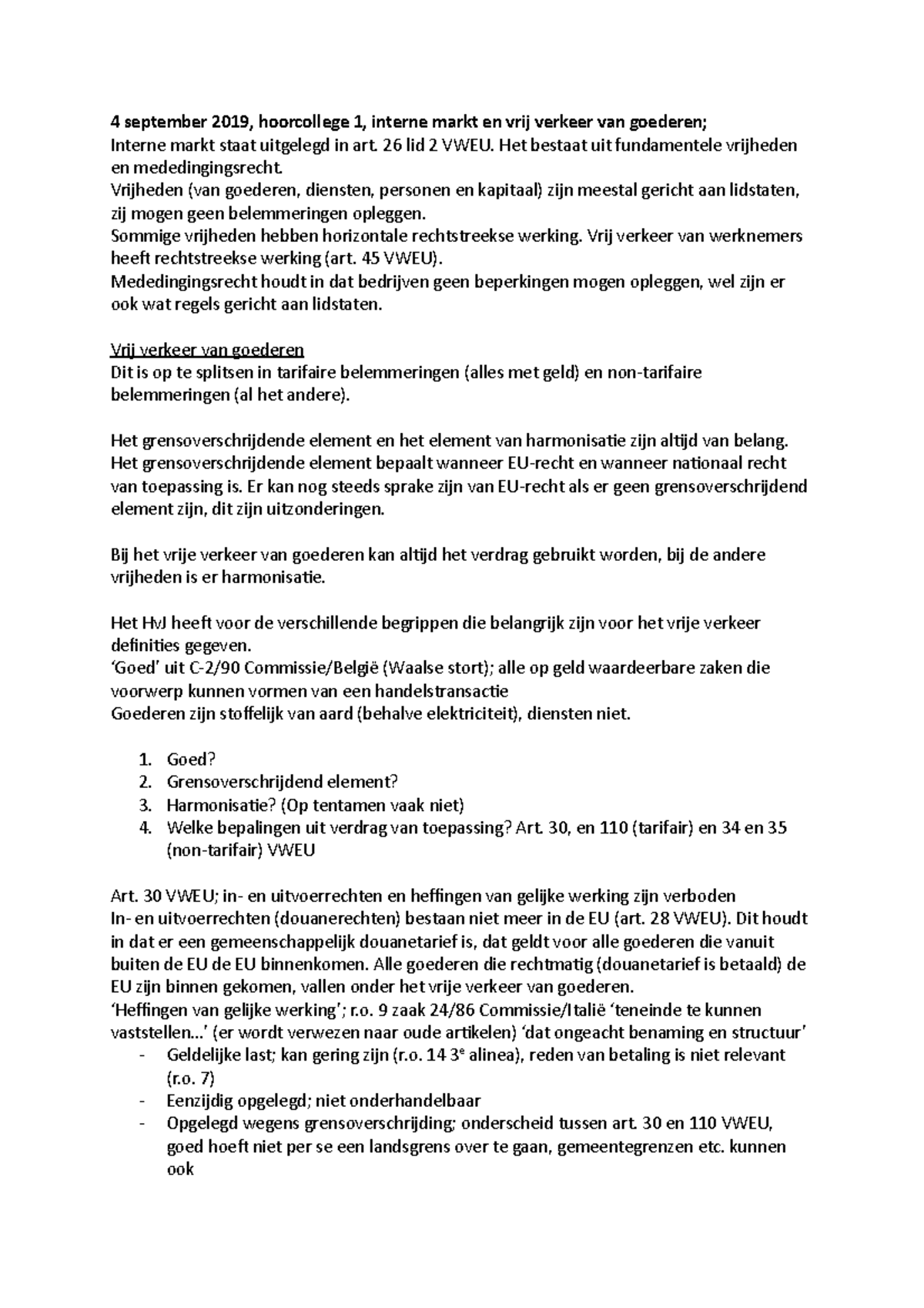 Hc Tot College 9 5 4 September 2019 Hoorcollege 1 Interne Markt En