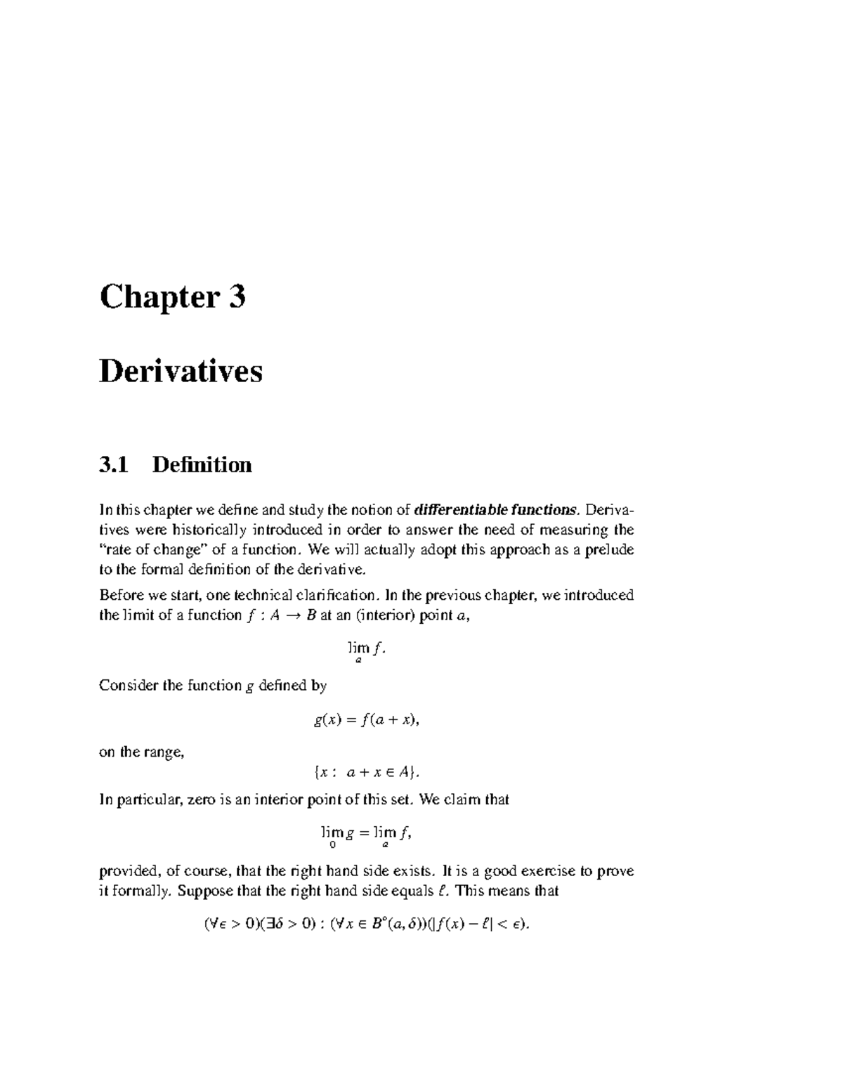 Calculus chapter 3 lecture notes - Chapter 3 Derivatives 3 Definition ...
