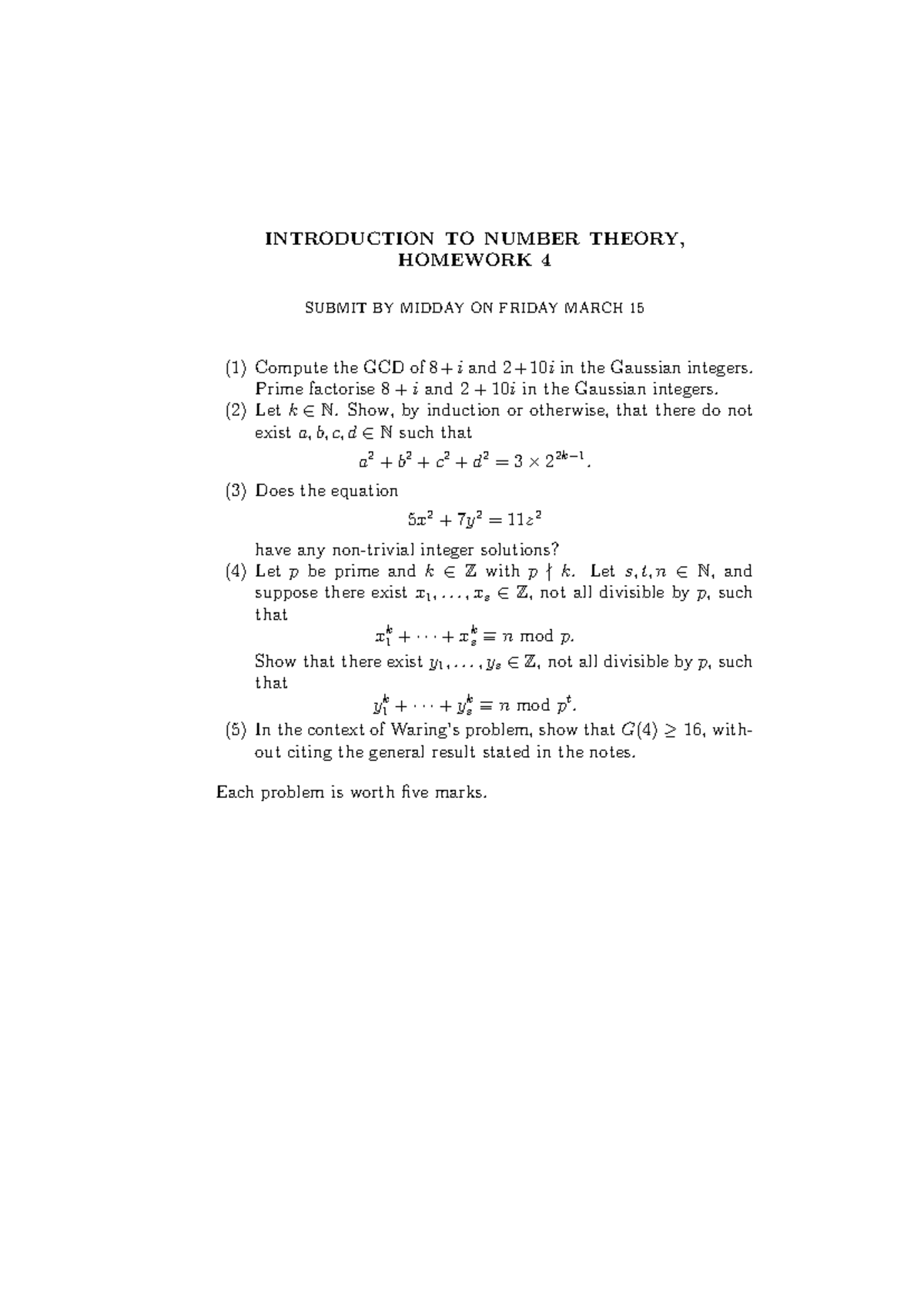HW4 - 4th Assignment task - INTRODUCTION TO NUMBER THEORY, HOMEWORK 4 ...