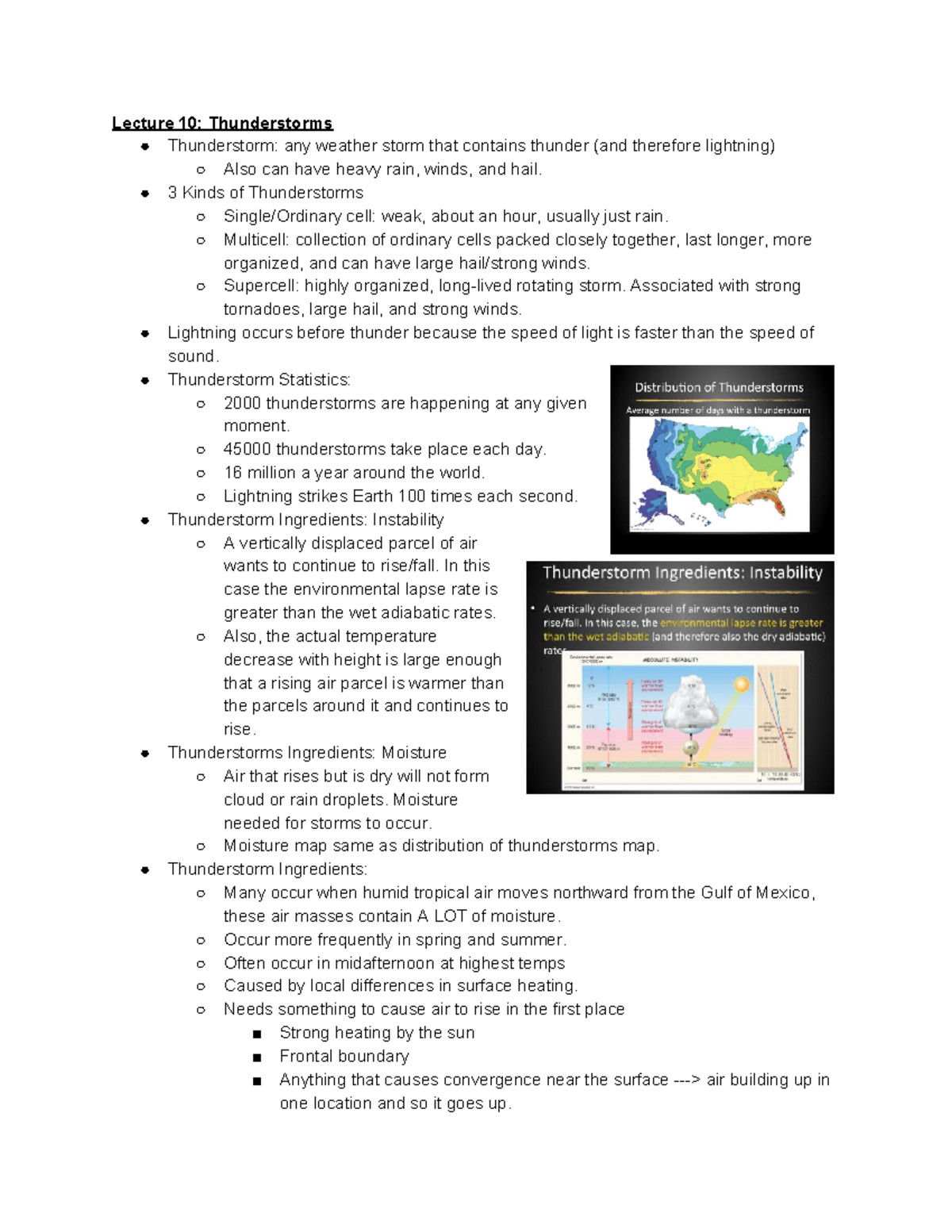 ATM 103 Exam 2 Review Notes - Lecture 10: Thunderstorms Thunderstorm ...