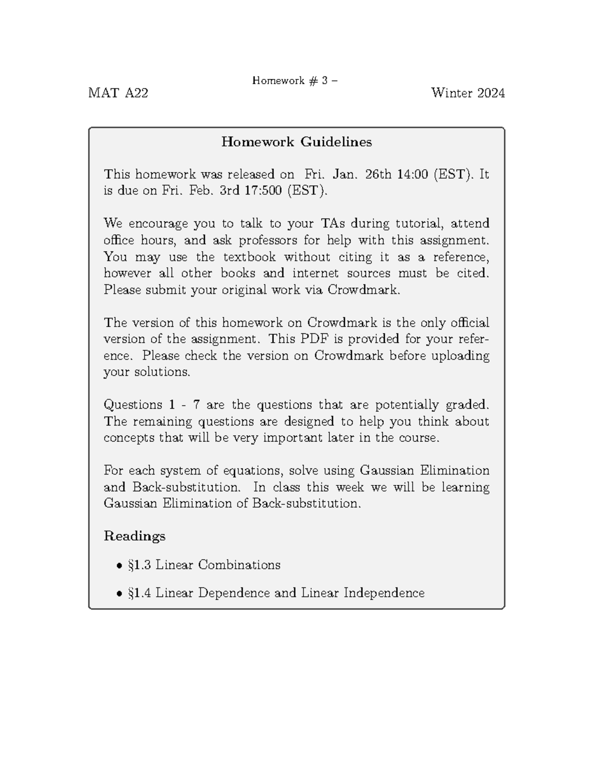 Mat a22 homework 03 - none - MAT A Homework # 3 – Winter 2024 Homework ...