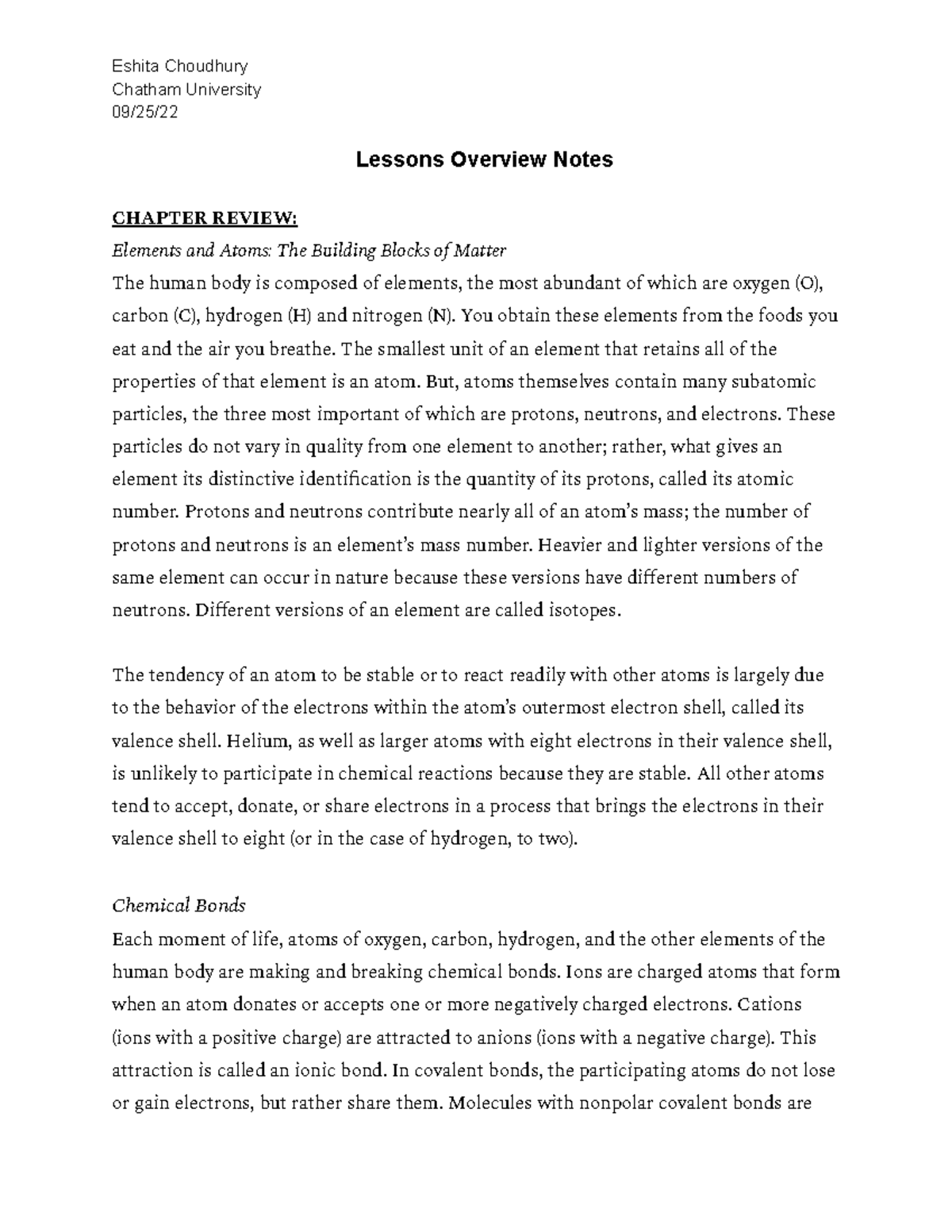 Lessons Overview Notes - Chatham University 09/25/ Lessons Overview ...