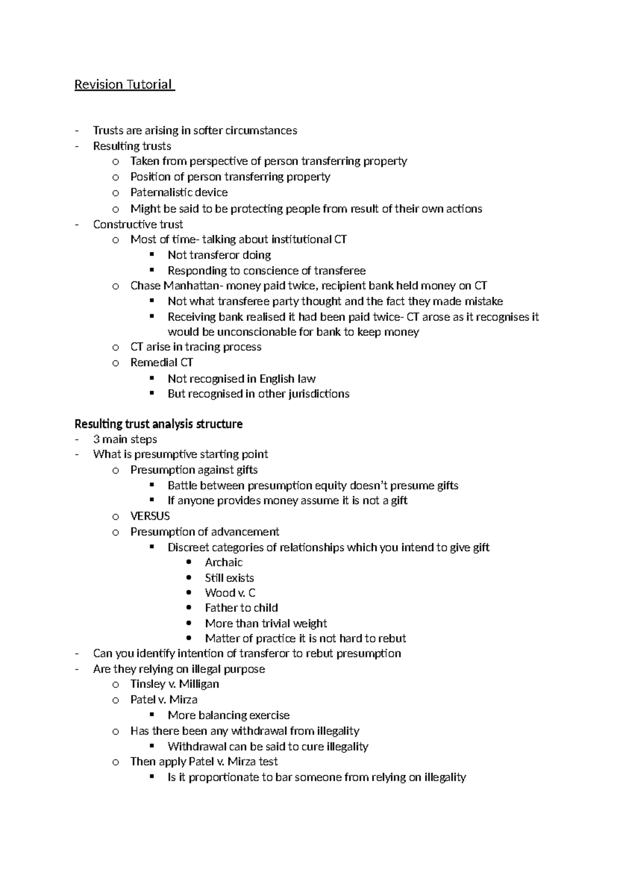 Revision Tutorial - Revision Tutorial Trusts are arising in softer circumstances Resulting ...