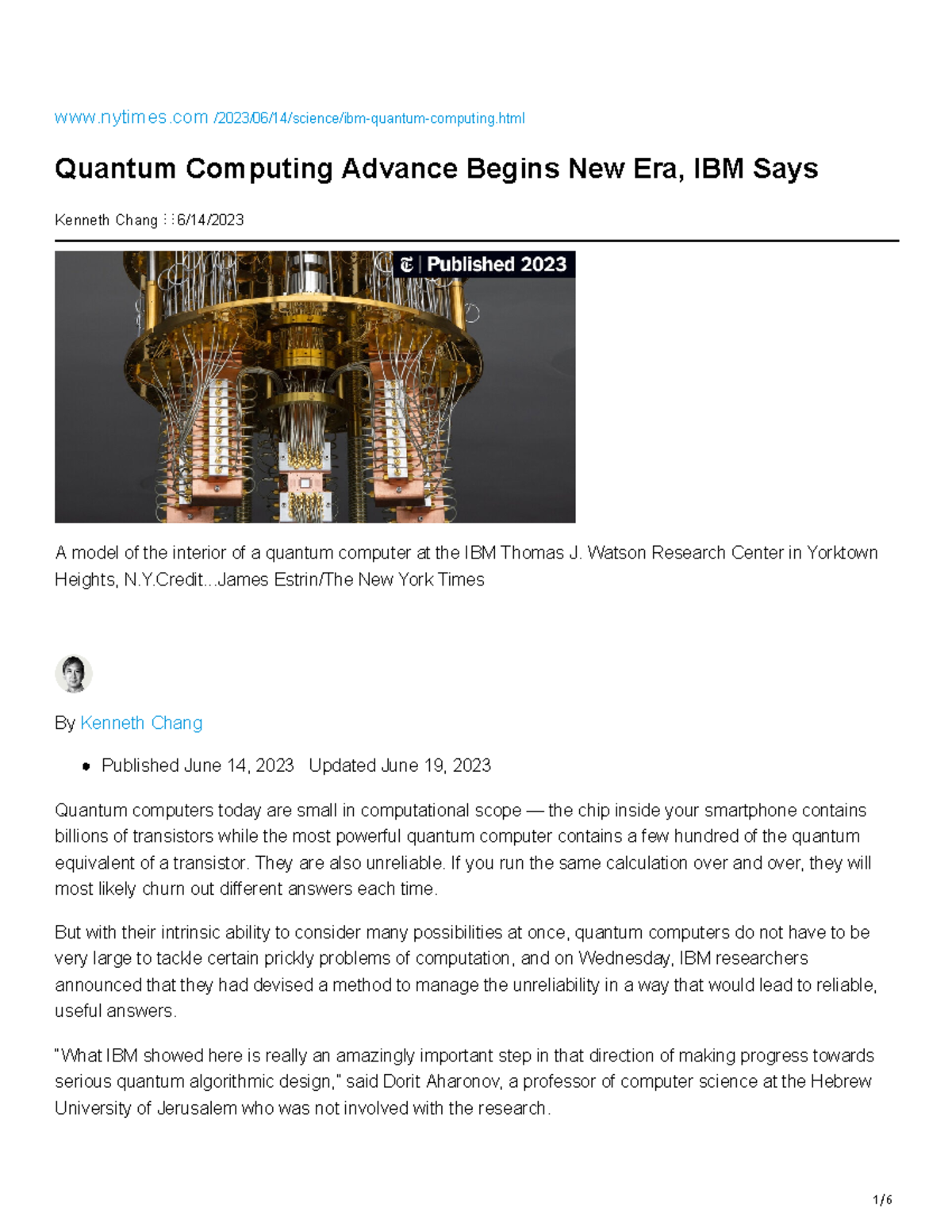Quantum Computing Advance Begins New Era) - nytimes /2023/06/14/science/ibm-quantum-computing ...