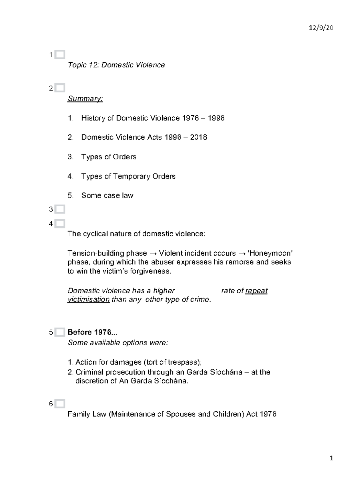 Domestic Violence Notes - Topic 12: Domestic Violence Summary: History ...