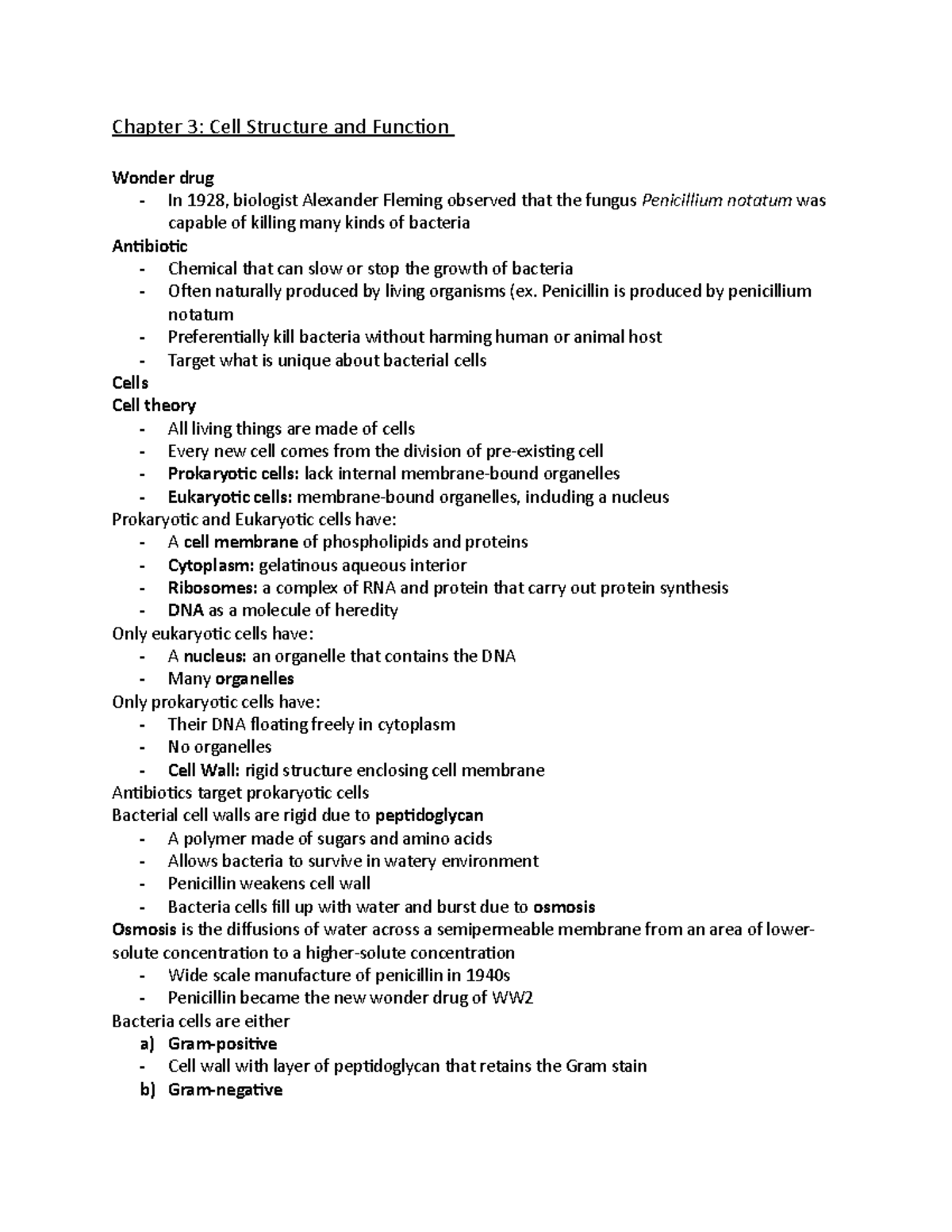 Chapter 3 Notes- BIO - Chapter 3: Cell Structure and Function Wonder ...