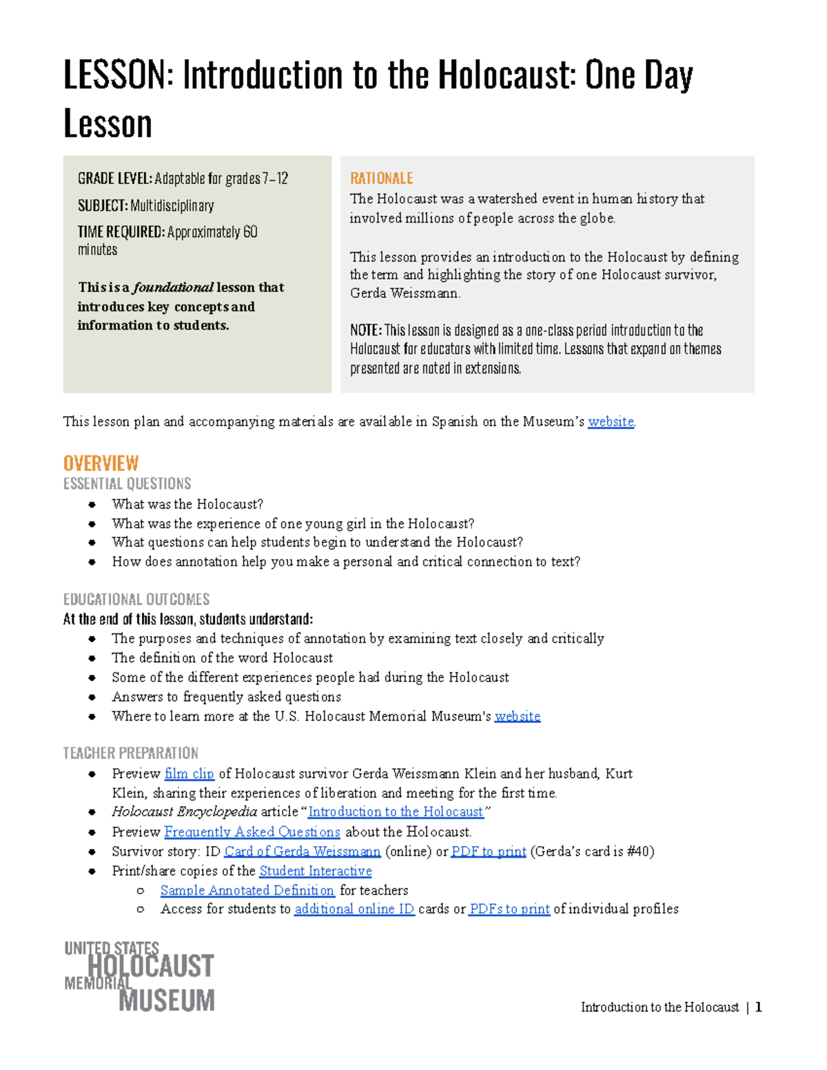 Intro to the Holocaust - for class - Lesson GRADE LEVEL: Adaptable for ...