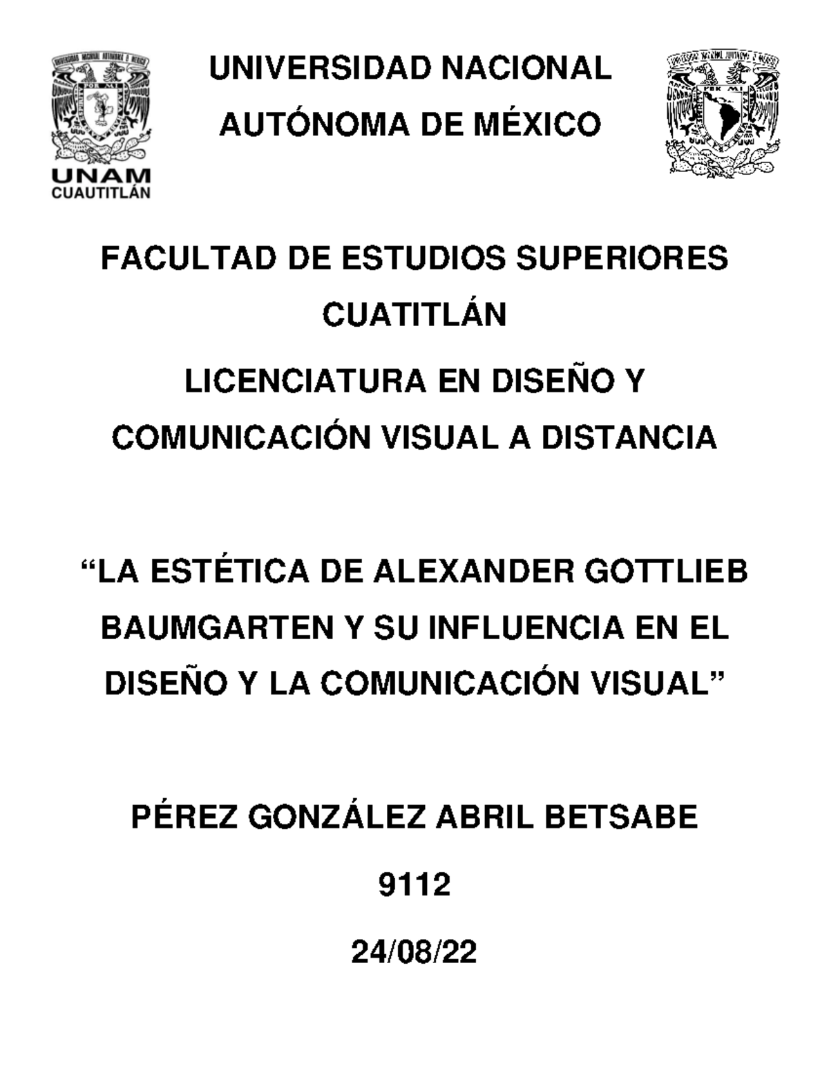 Alexander Gottlieb Baumgarten - UNIVERSIDAD NACIONAL AUTÓNOMA DE MÉXICO ...