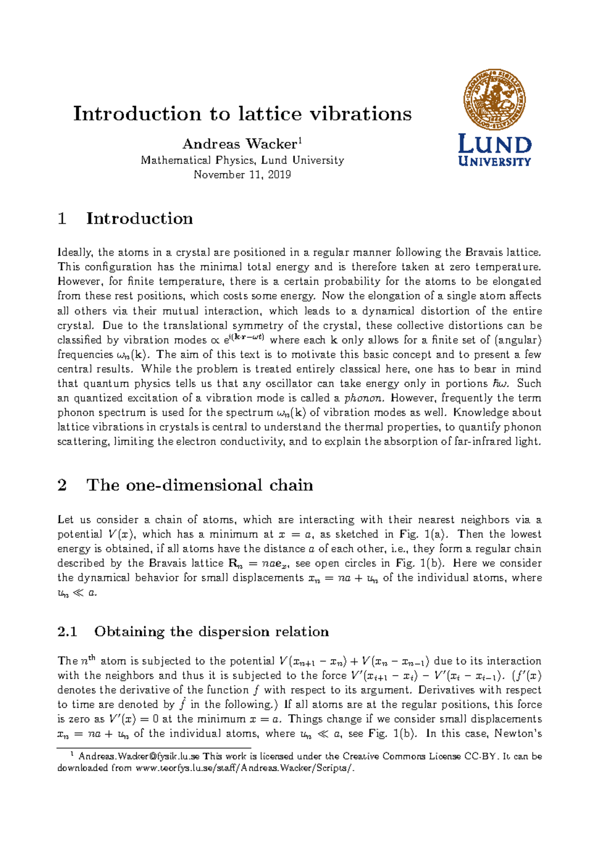 Lattice vibration intro - Introduction to lattice vibrations Andreas ...