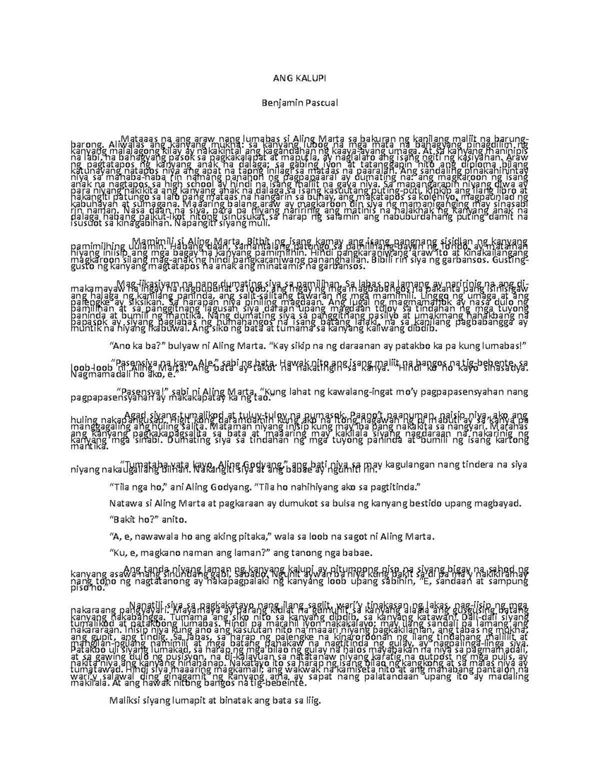 ANG Kalupi - Maikling kwento - ANG KALUPI Benjamin Pascual Mataaas na ...