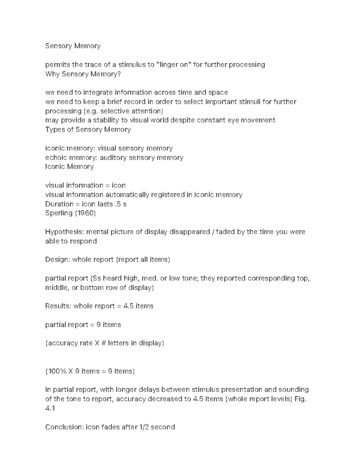 Types of Sensory Memory and Theoretical Aspects - Studocu
