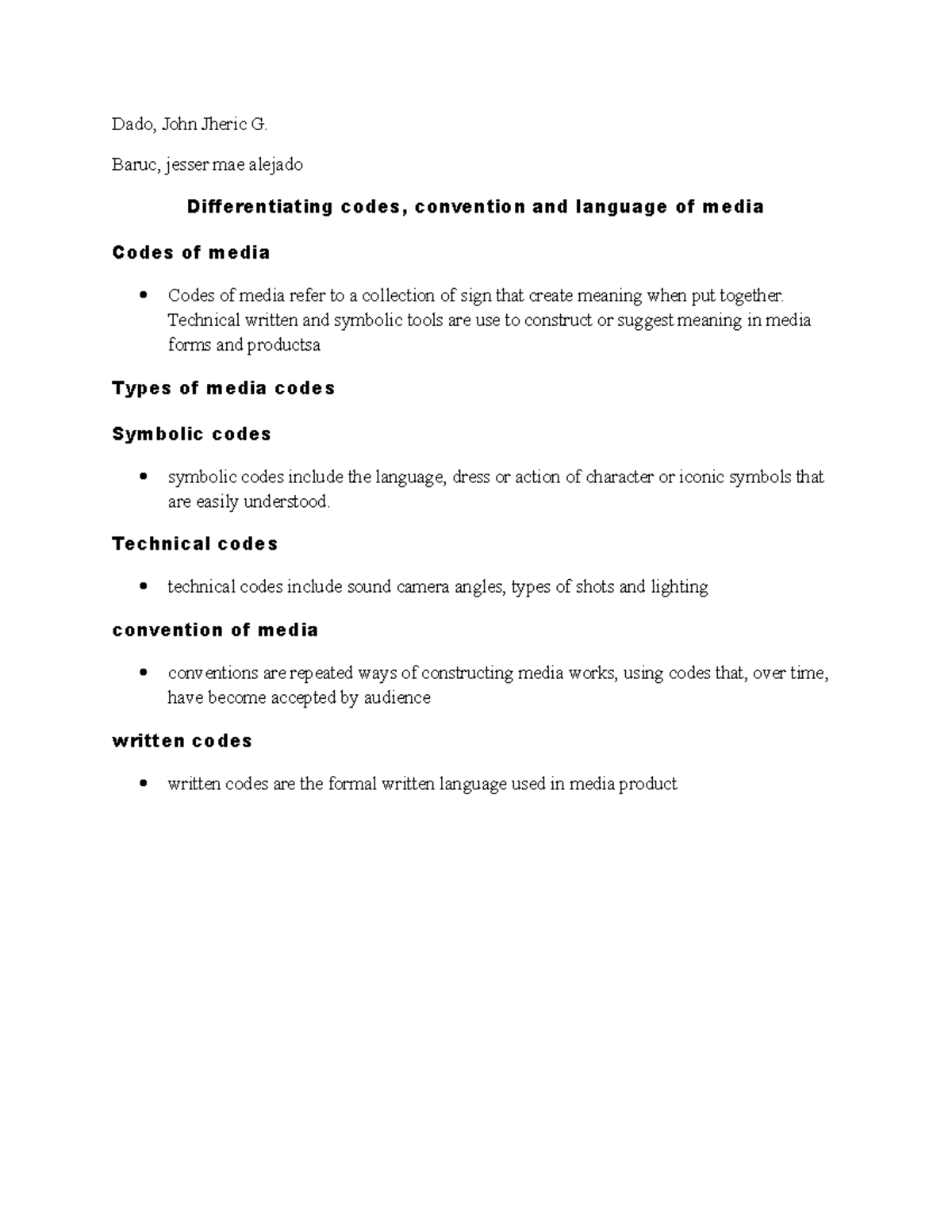 Media and conventions - Dado, John Jheric G. Baruc, jesser mae alejado ...