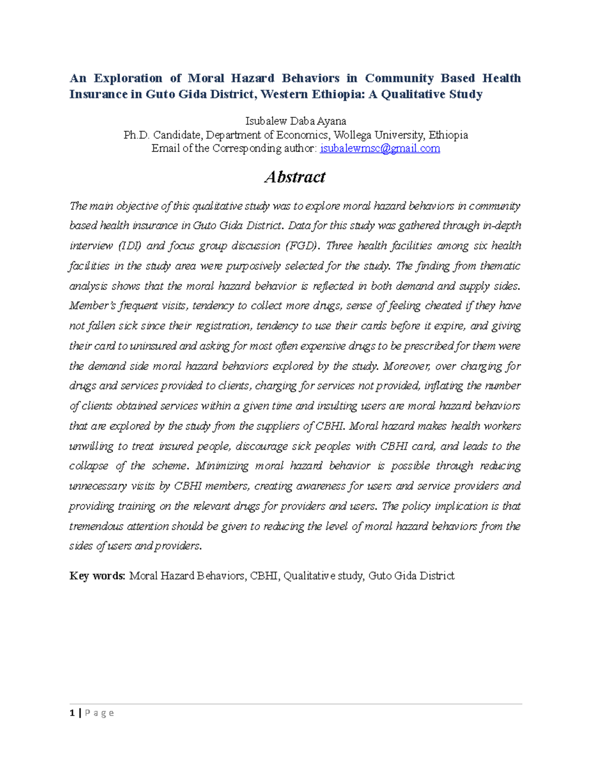 CBHI Article in the Guto Gida - An Exploration of Moral Hazard ...