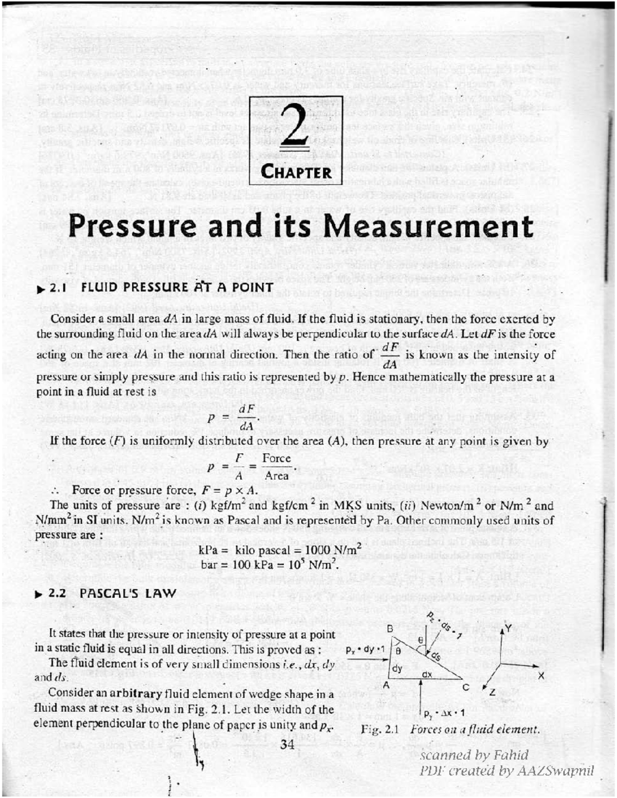 Pressure and its measurement-CH2-Book - 2 CHAPTER Pressure and its Measurement 2 FLUID PRESSURE ...