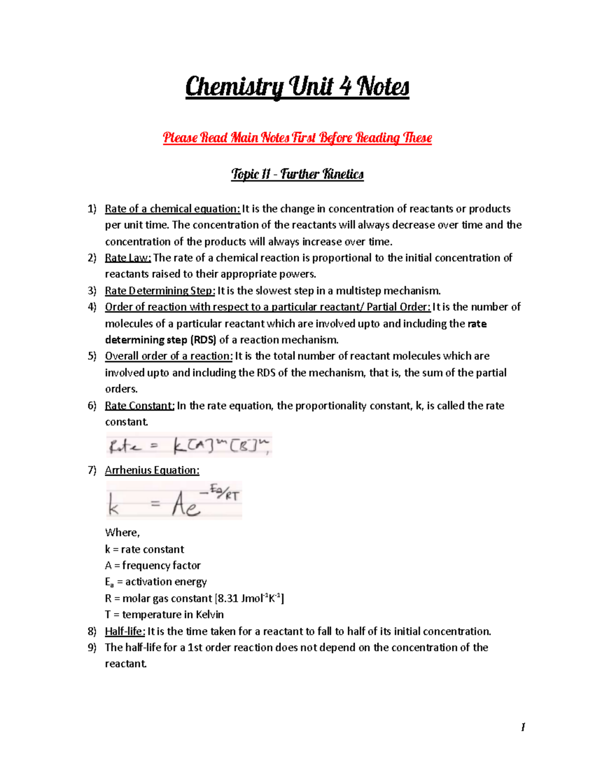 Chemistry Unit 4 Notes - Chemistr Uni 4 Note Pleas Rea Mai Note rs ...