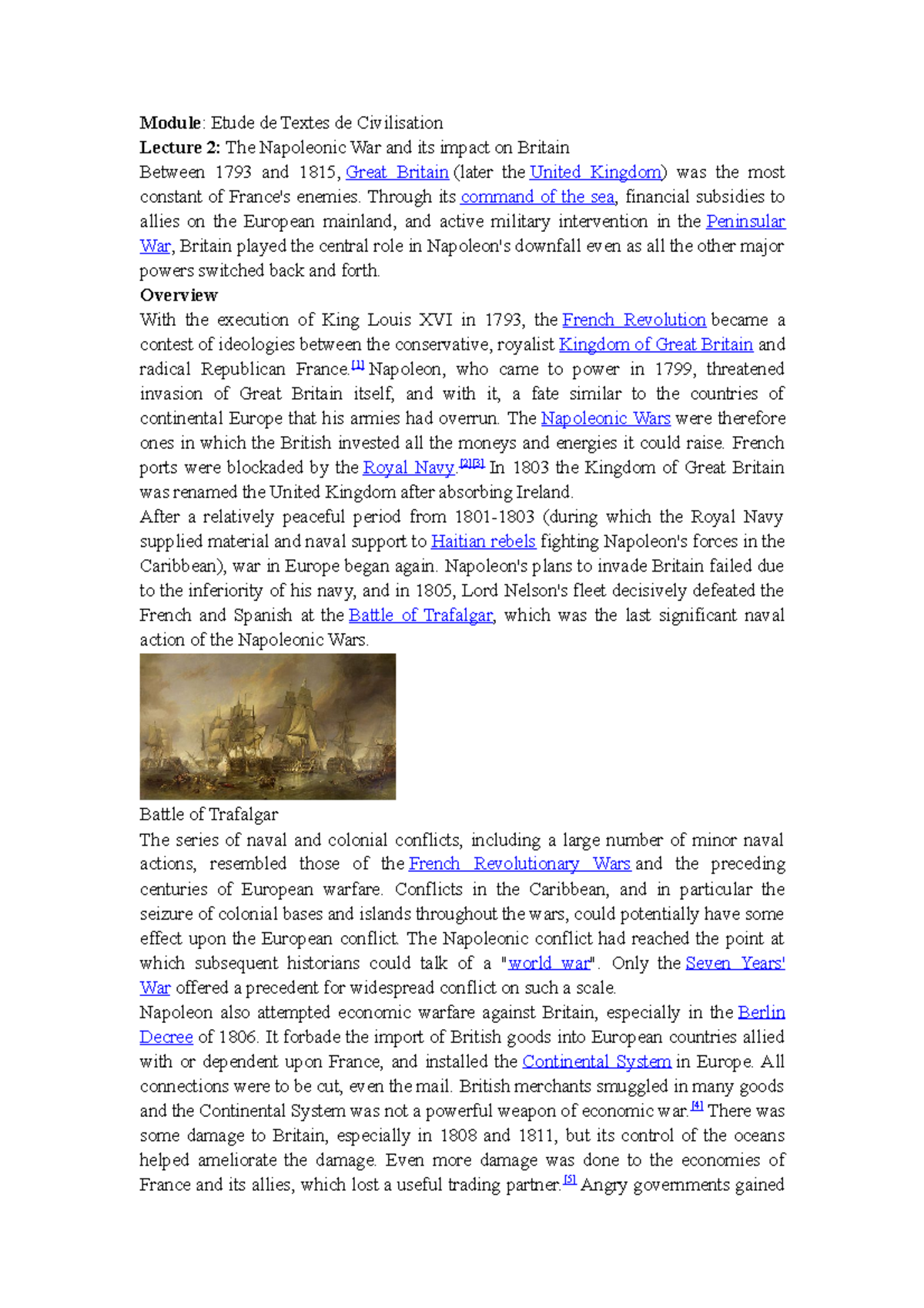 The Napoleonic War and its impact on Britain - Through its command of ...