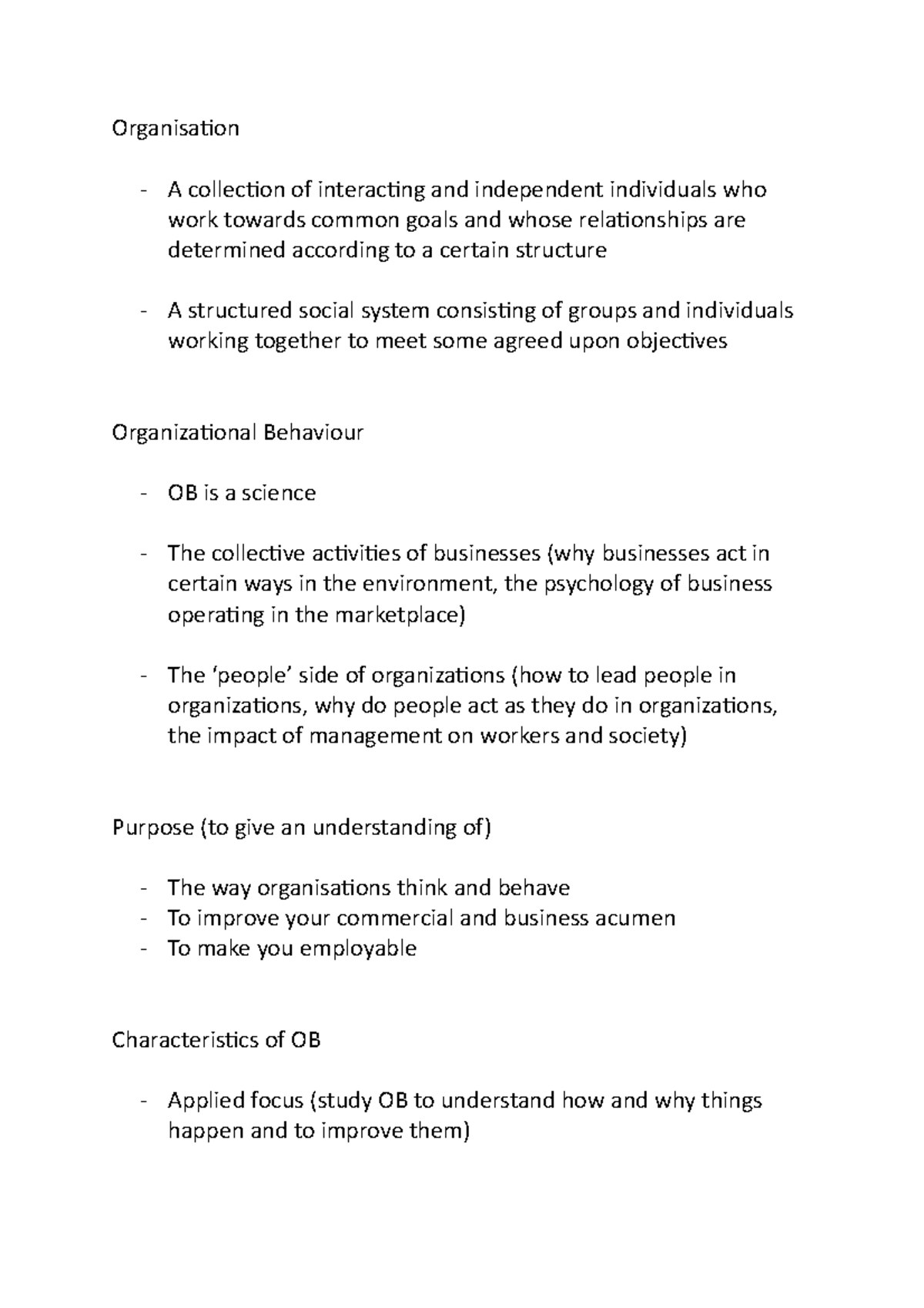 Intro into OB - Lecture notes 1 - Organisation A collection of ...