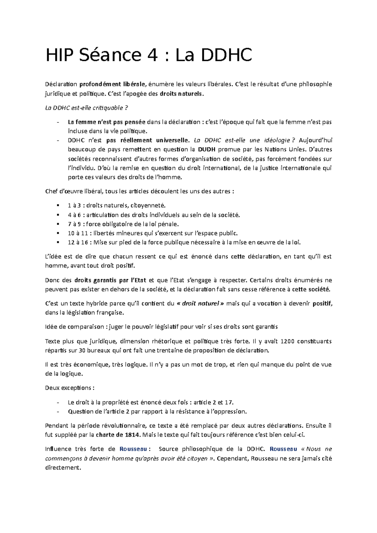 HIP Séance 4- La DDHC - Notes de cours cour d'histoire des idées ...