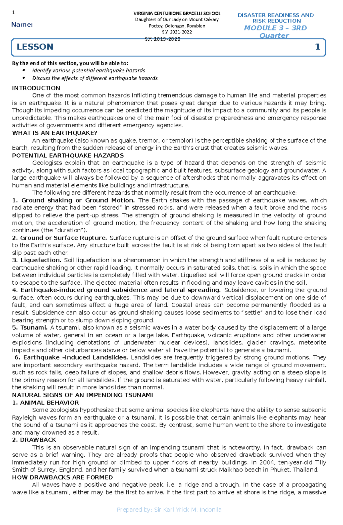 Disaster Readiness AND RISK Reduction Module 3 Q3 WEEK 6 - By the end ...