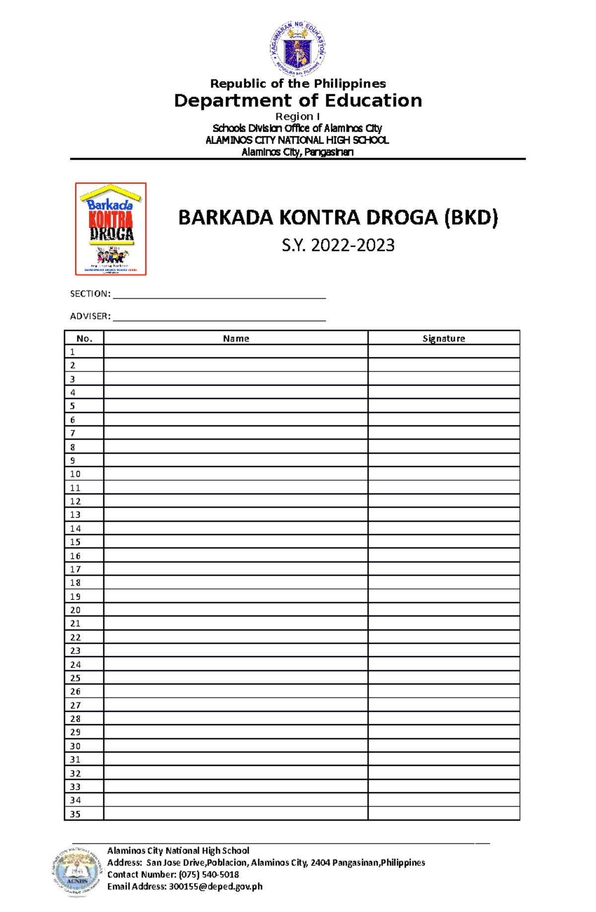Clubs-form - CLUB - Department of Education Region I Schools Division ...