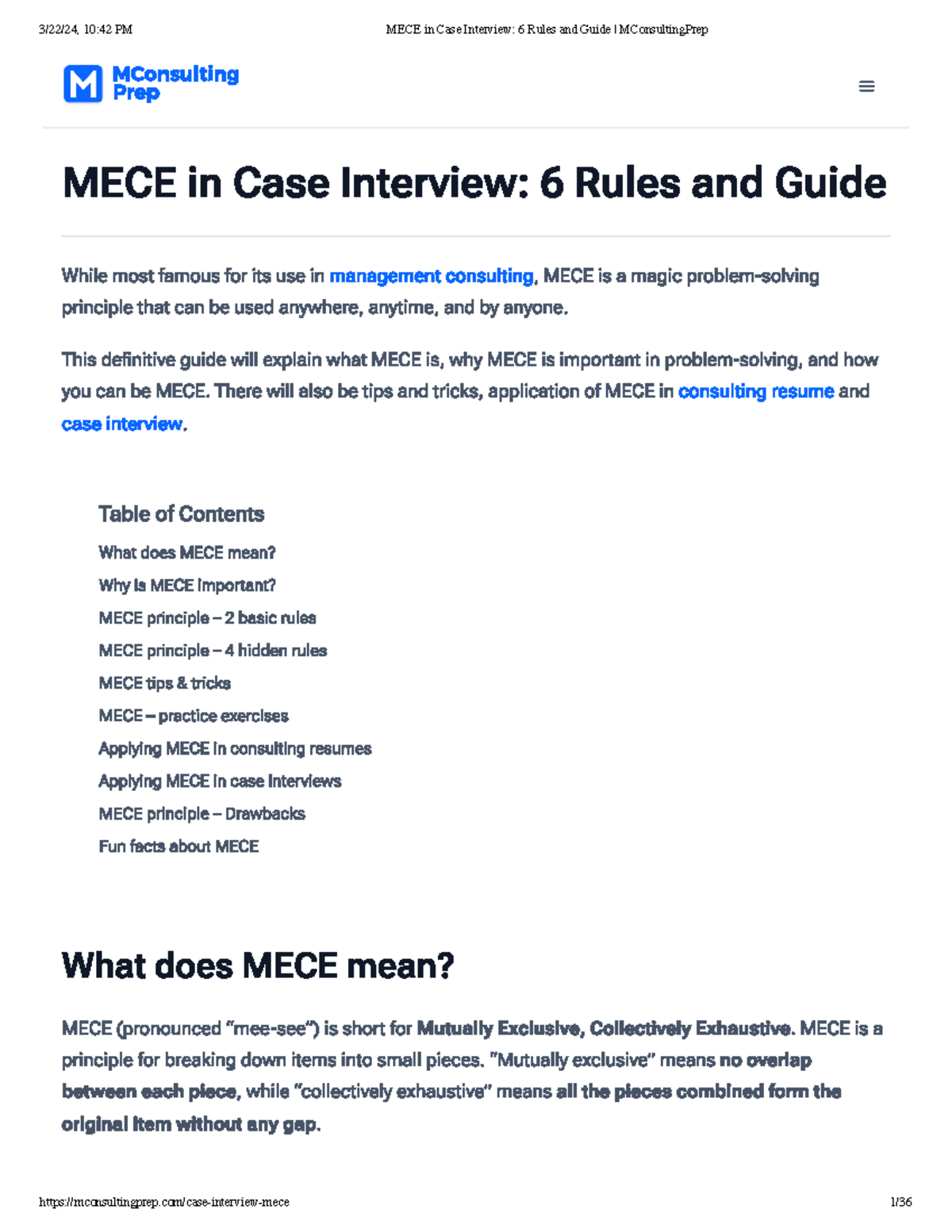 MECE Method - MConsulting Prep - Consultoria - Studocu
