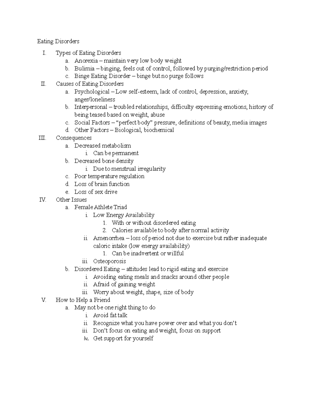 Unit 3 Eating Disorders - Eating Disorders I. Types of Eating Disorders ...