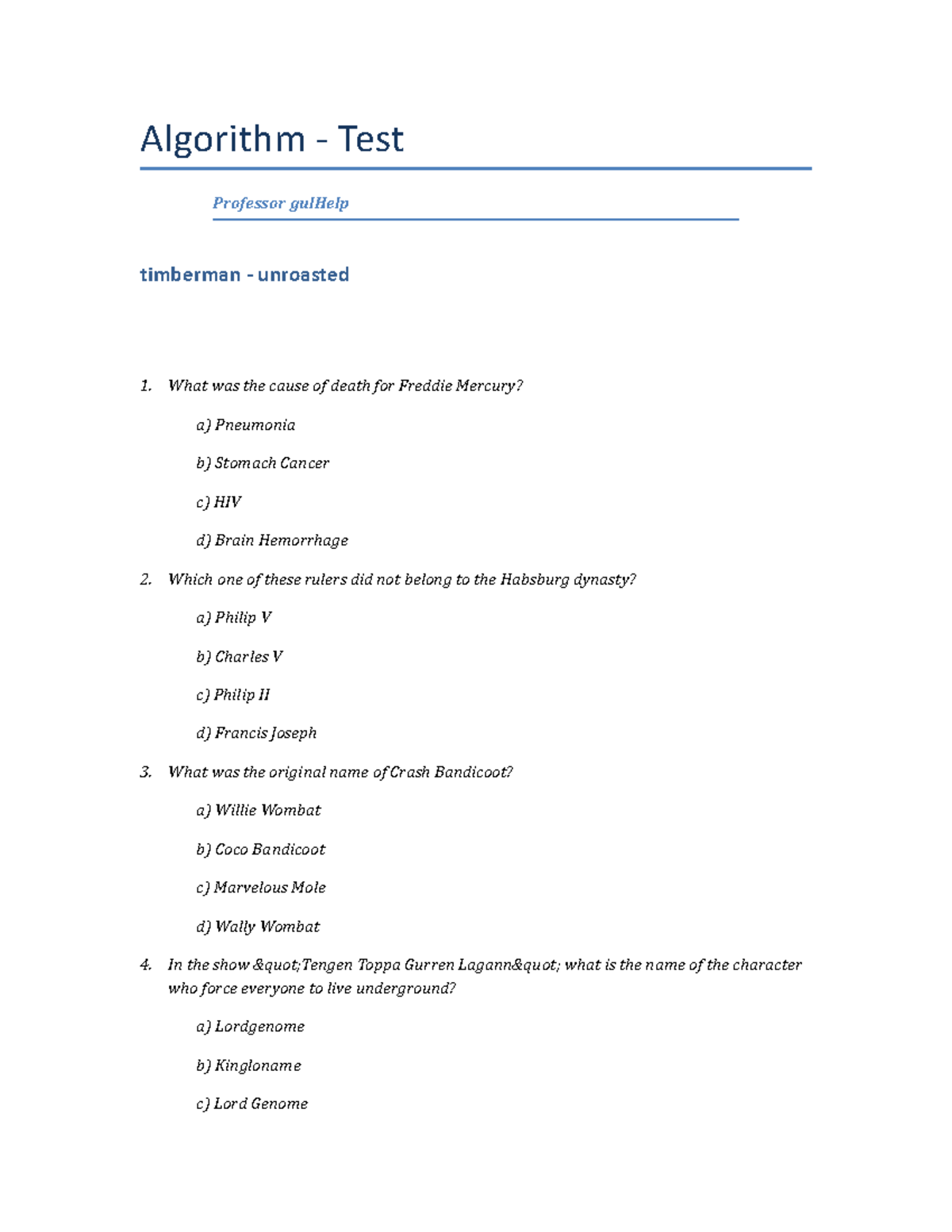 Psychology Project - Spring Semester 2017 - Algorithm - Test Professor ...