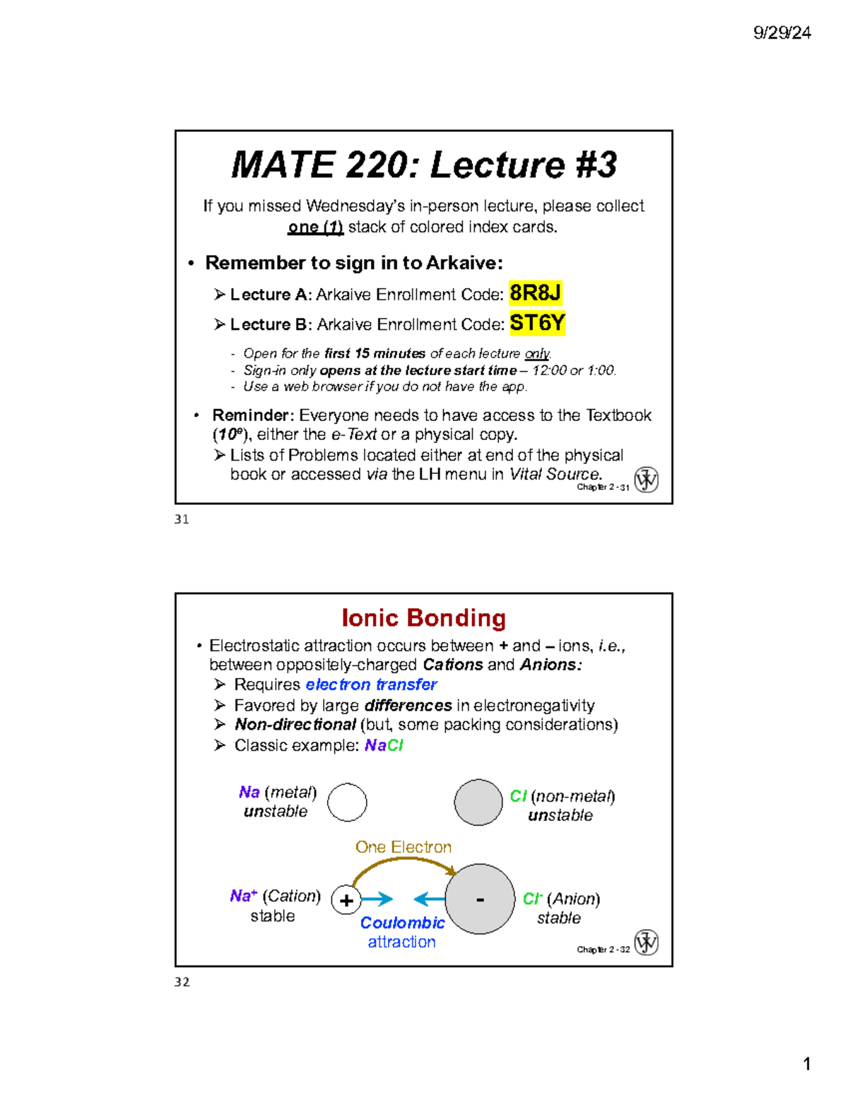 Ch02 ppt Callister 10e RK, Fall 2024-25, Part 2 - Chapter 2 - 31 MATE 220: Lecture If you missed ...