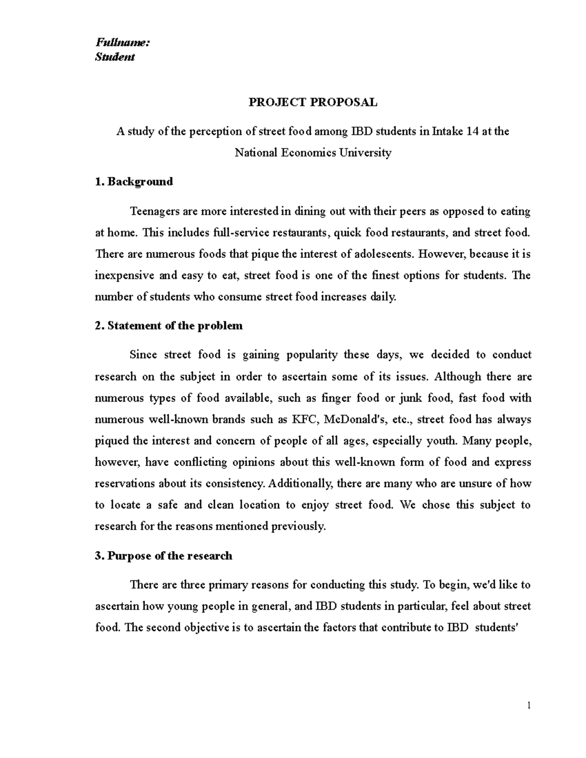 Reference - Form of Proposal (Mrs Hanh C PJ Class) - Proposal - Street ...