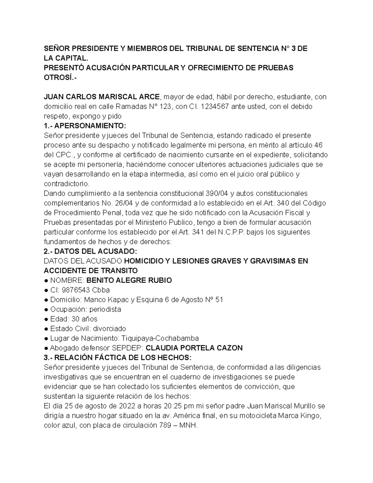 Acusacion particular - ffgfg - SEÑOR PRESIDENTE Y MIEMBROS DEL TRIBUNAL ...