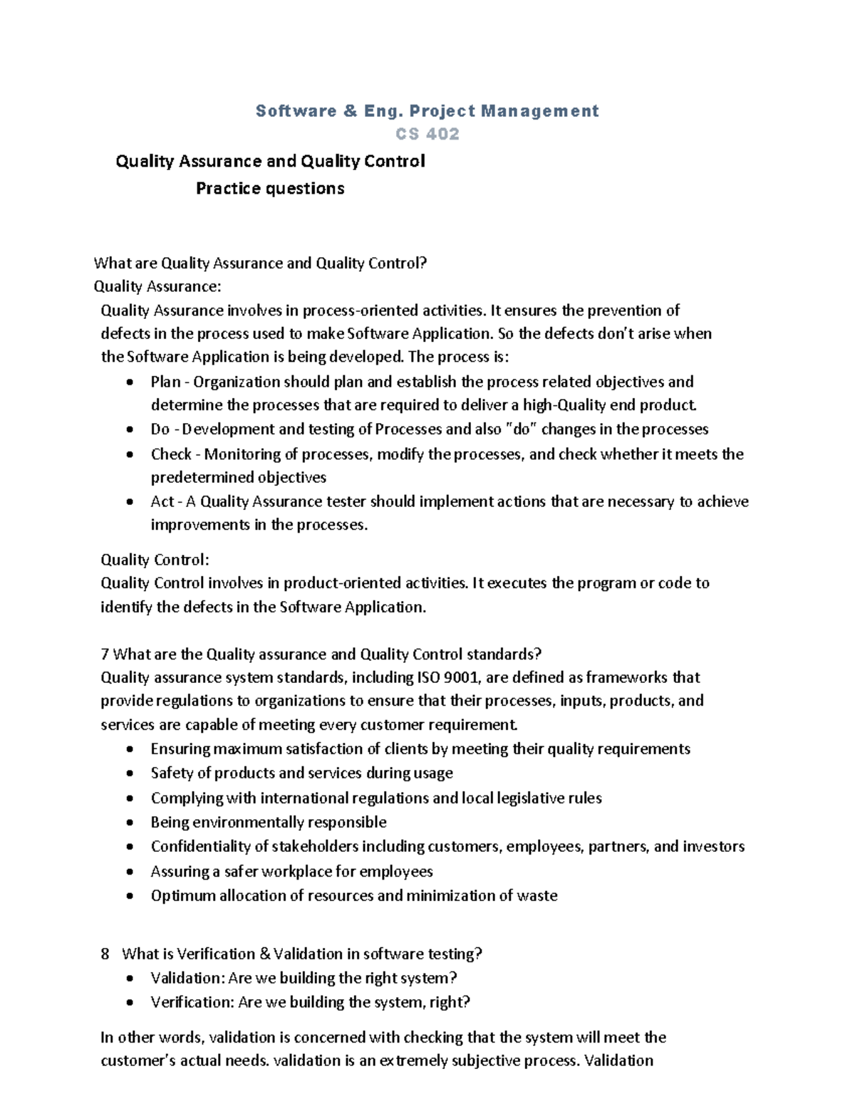 Quality Assurance and Quality Control - Software & Eng. Project ...