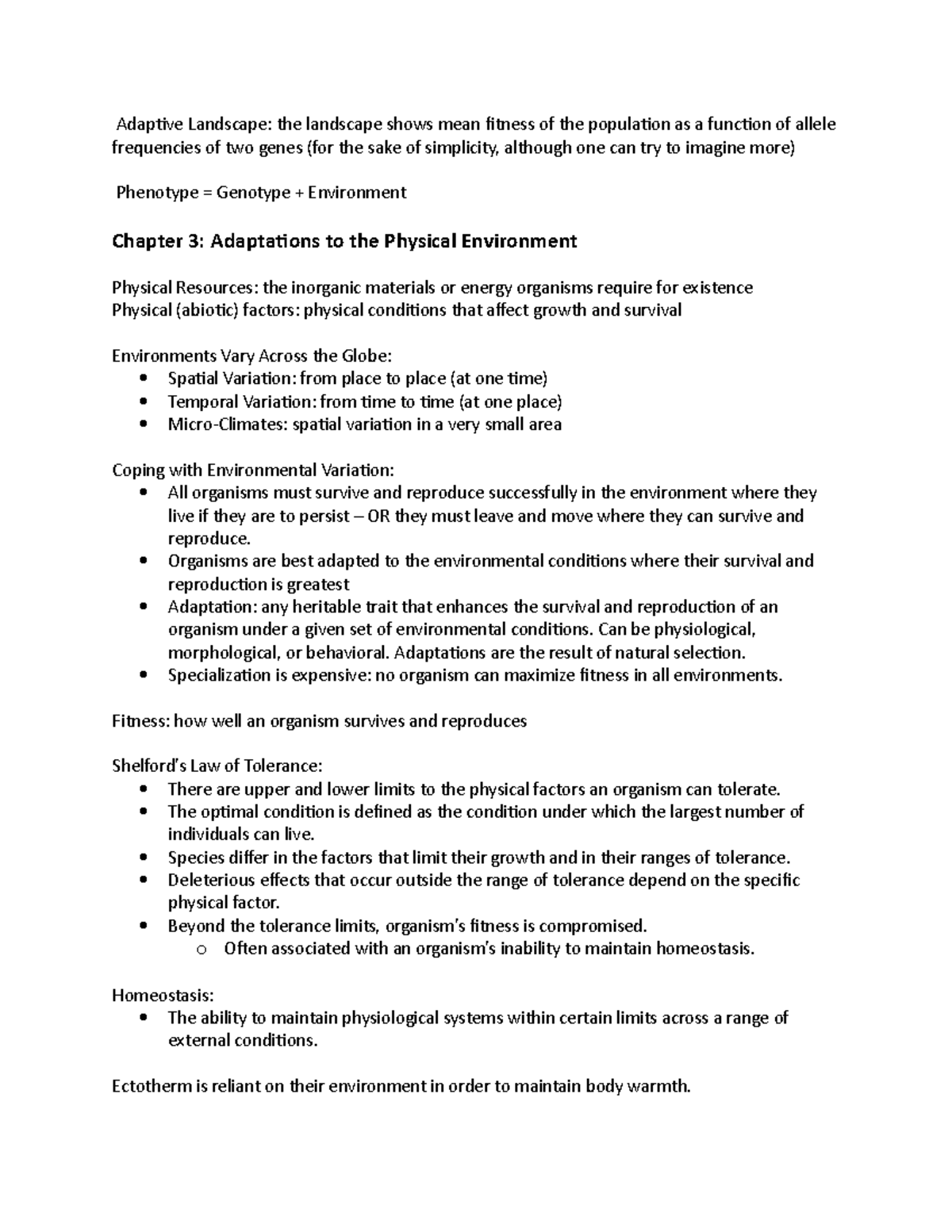 Ecology Lecture 4 - Adaptive Landscape: the landscape shows mean ...