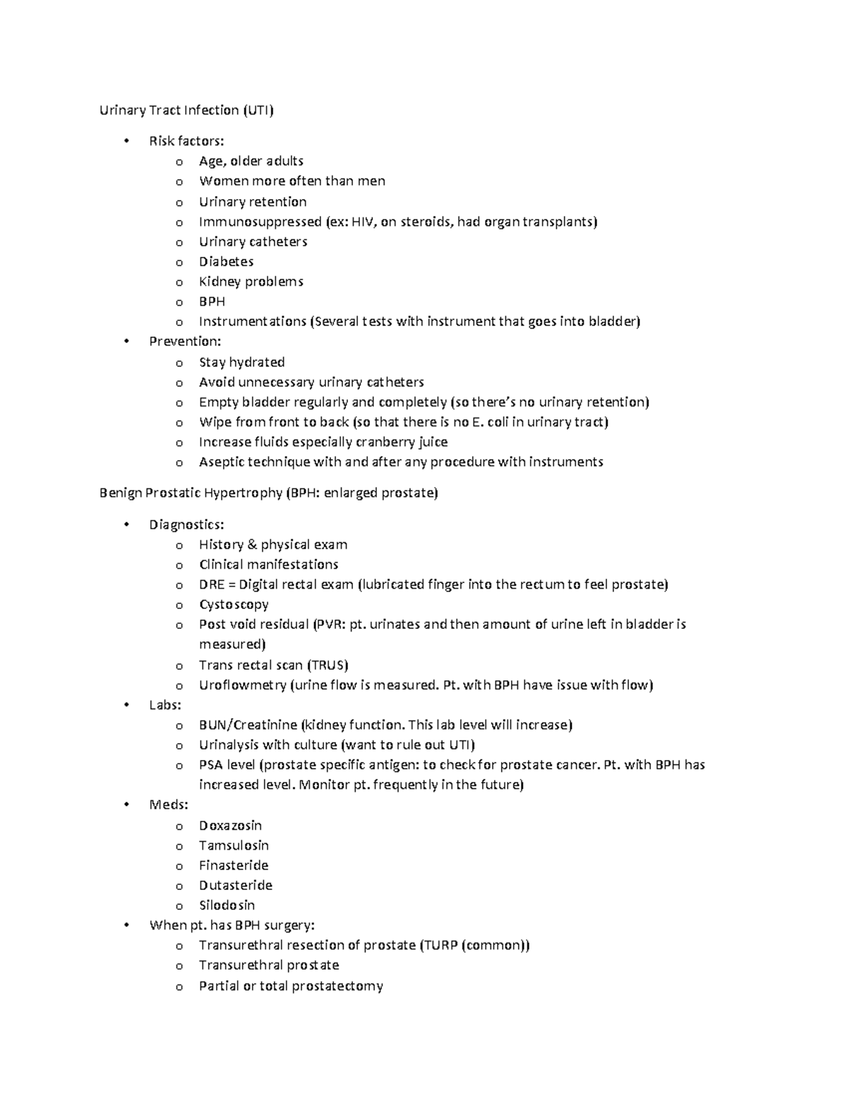 Med Surg Note #4 - Notes from adult health - Urinary Tract Infection ...