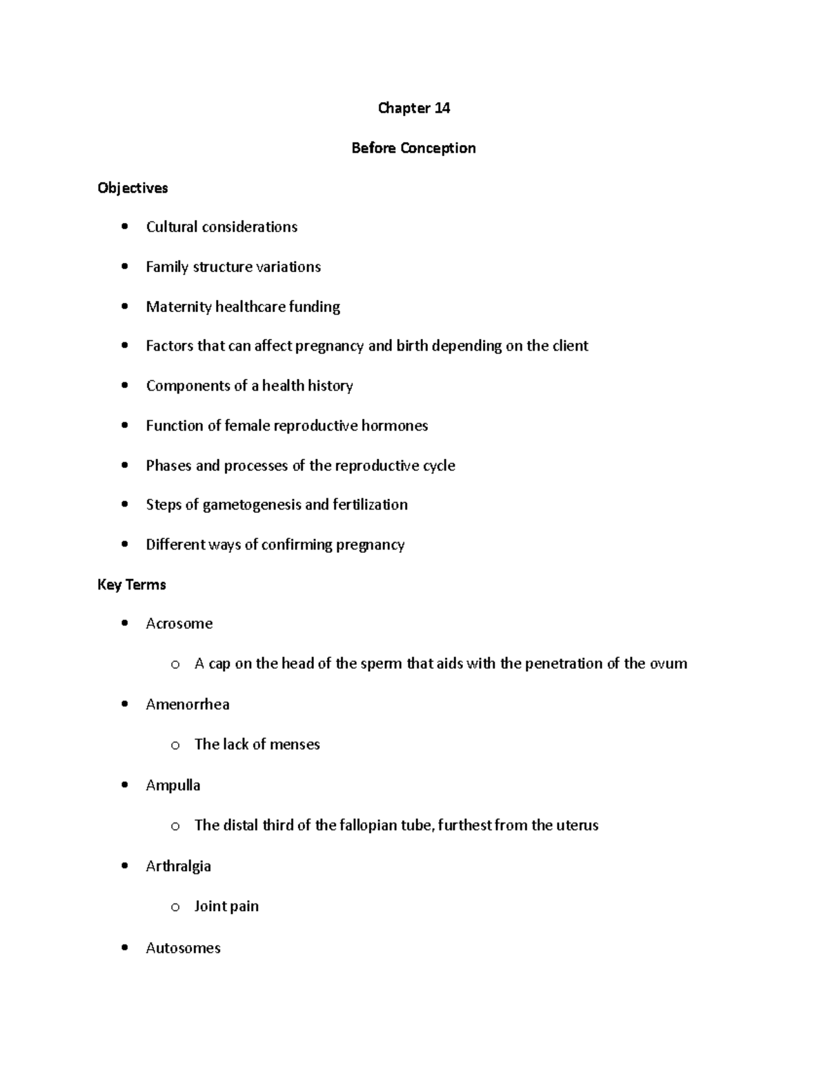 Chapter 14-Before Conception - Chapter 14 Before Conception Objectives ...