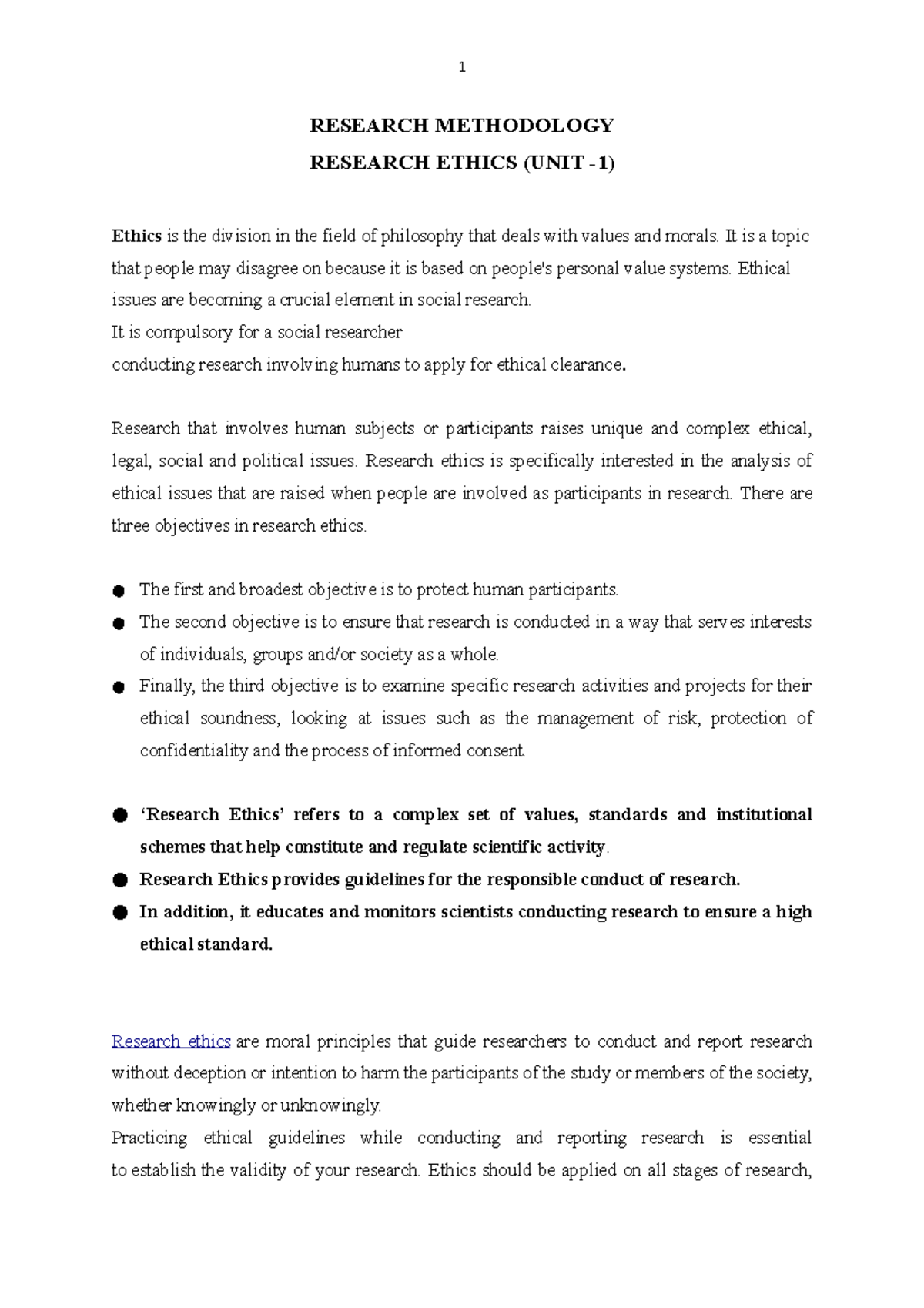 Research Ethics - RESEARCH METHODOLOGY RESEARCH ETHICS (UNIT -1) Ethics ...
