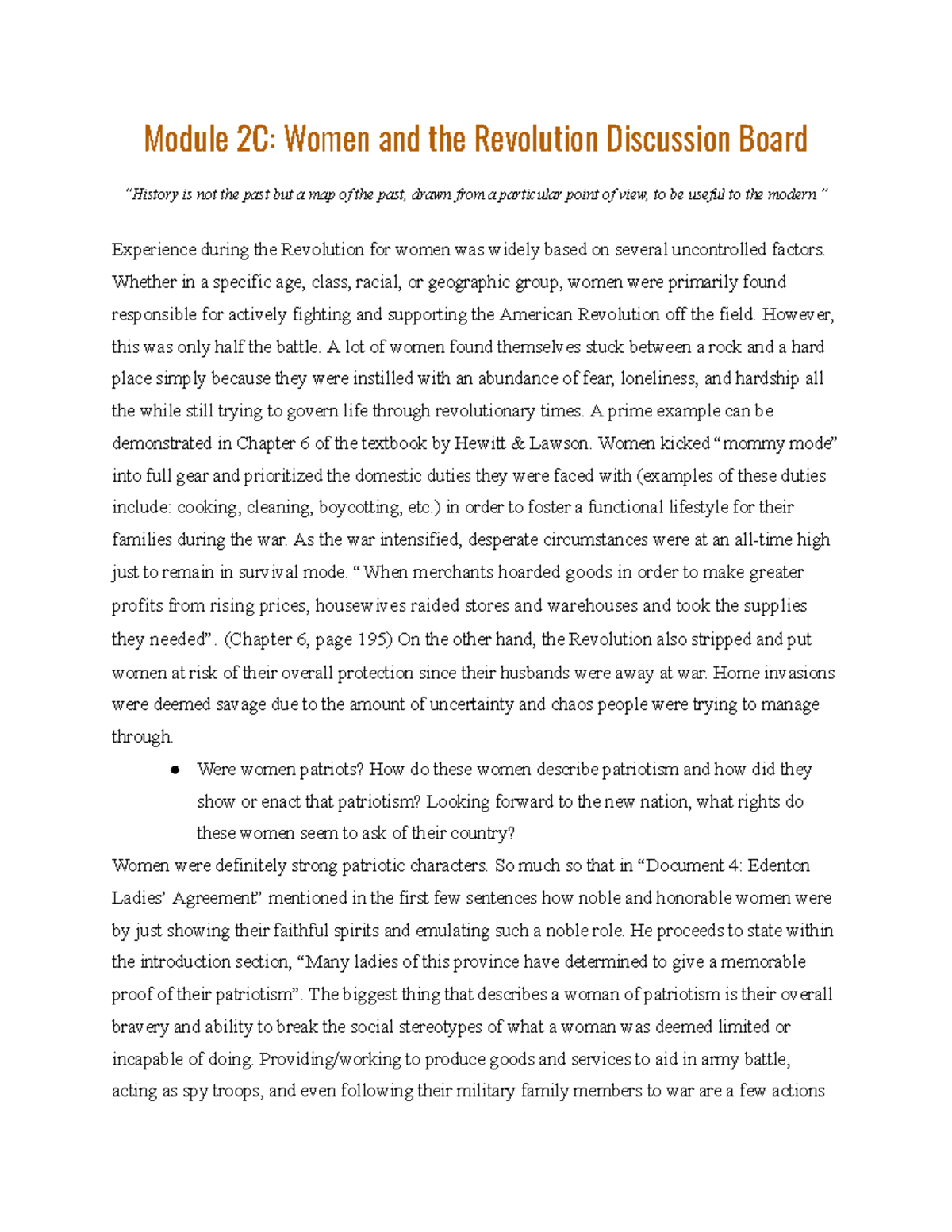 Module 2C Women and the Revolution Discussion Board - Module 2C: Women ...