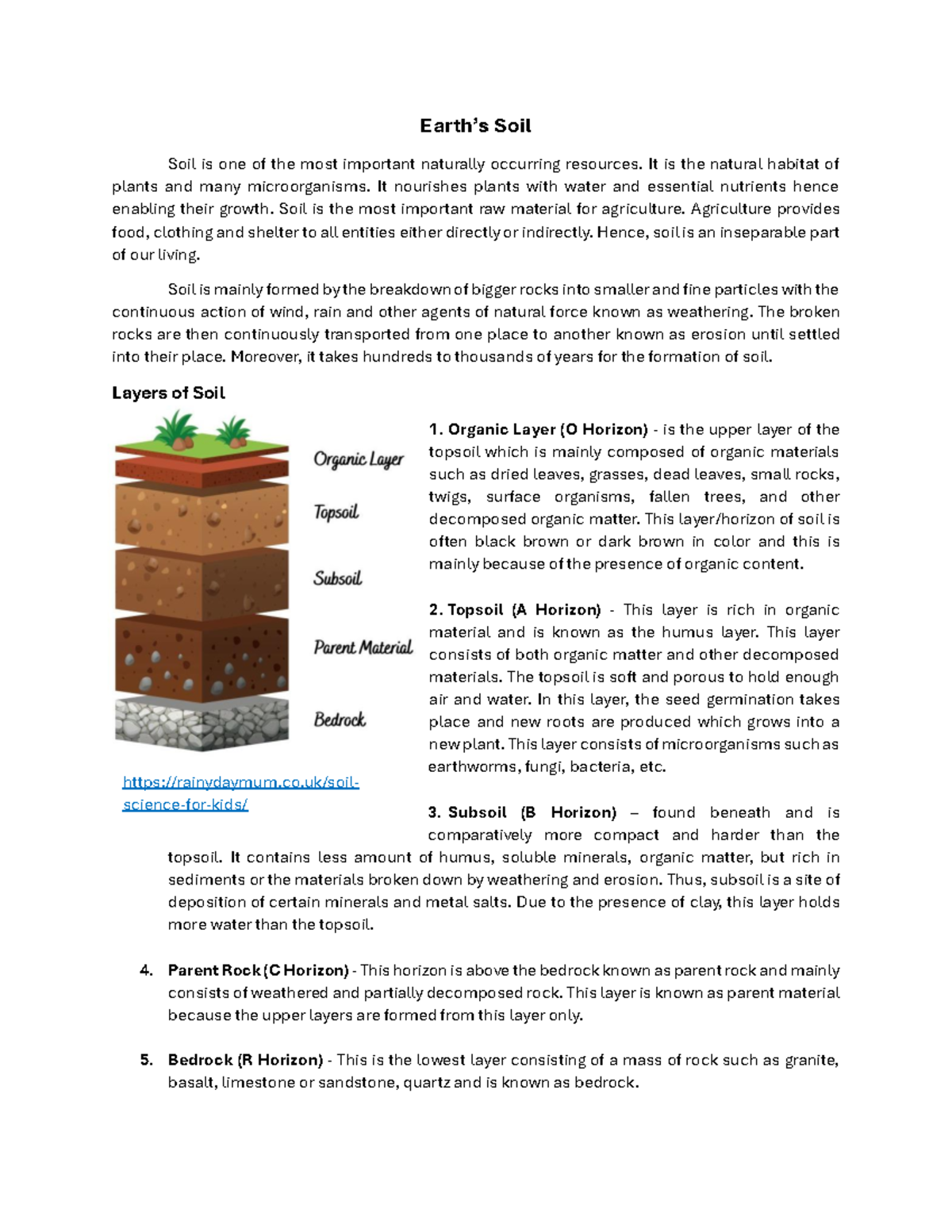 Layers of the Soil - Earth’s Soil Soil is one of the most important ...
