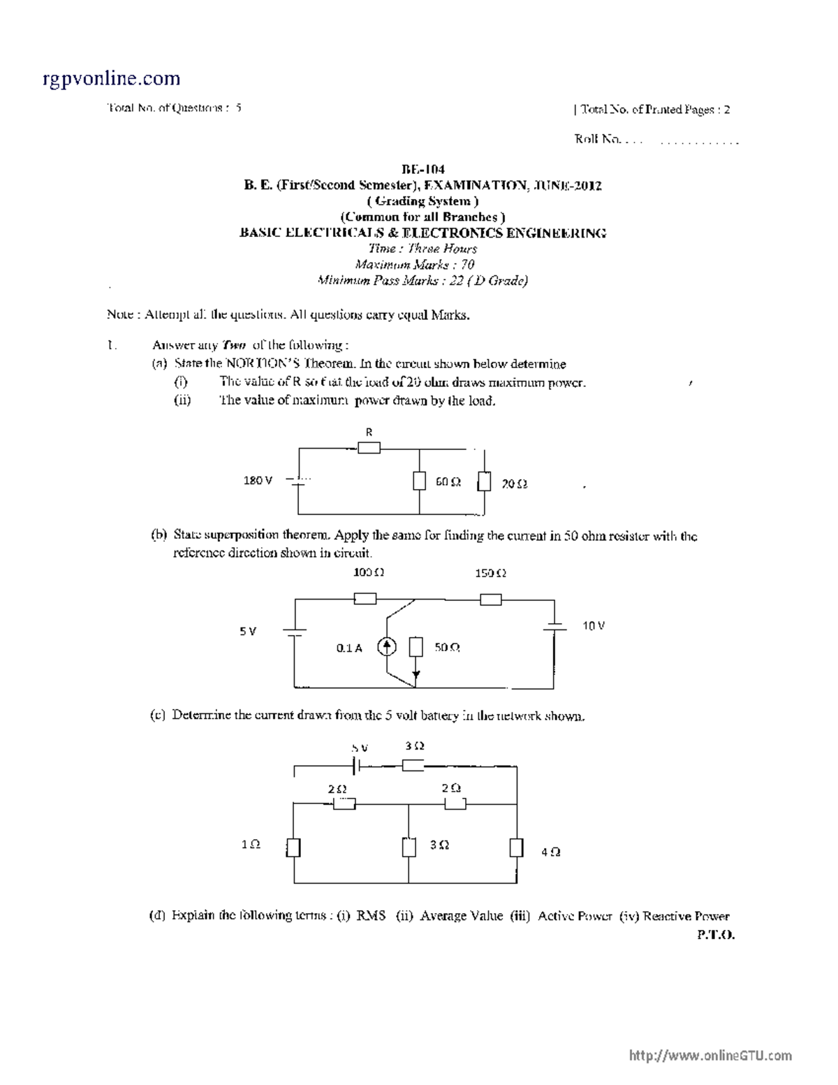 Be 104 basic electrical and electronics engineering jun 2012 - Basic ...