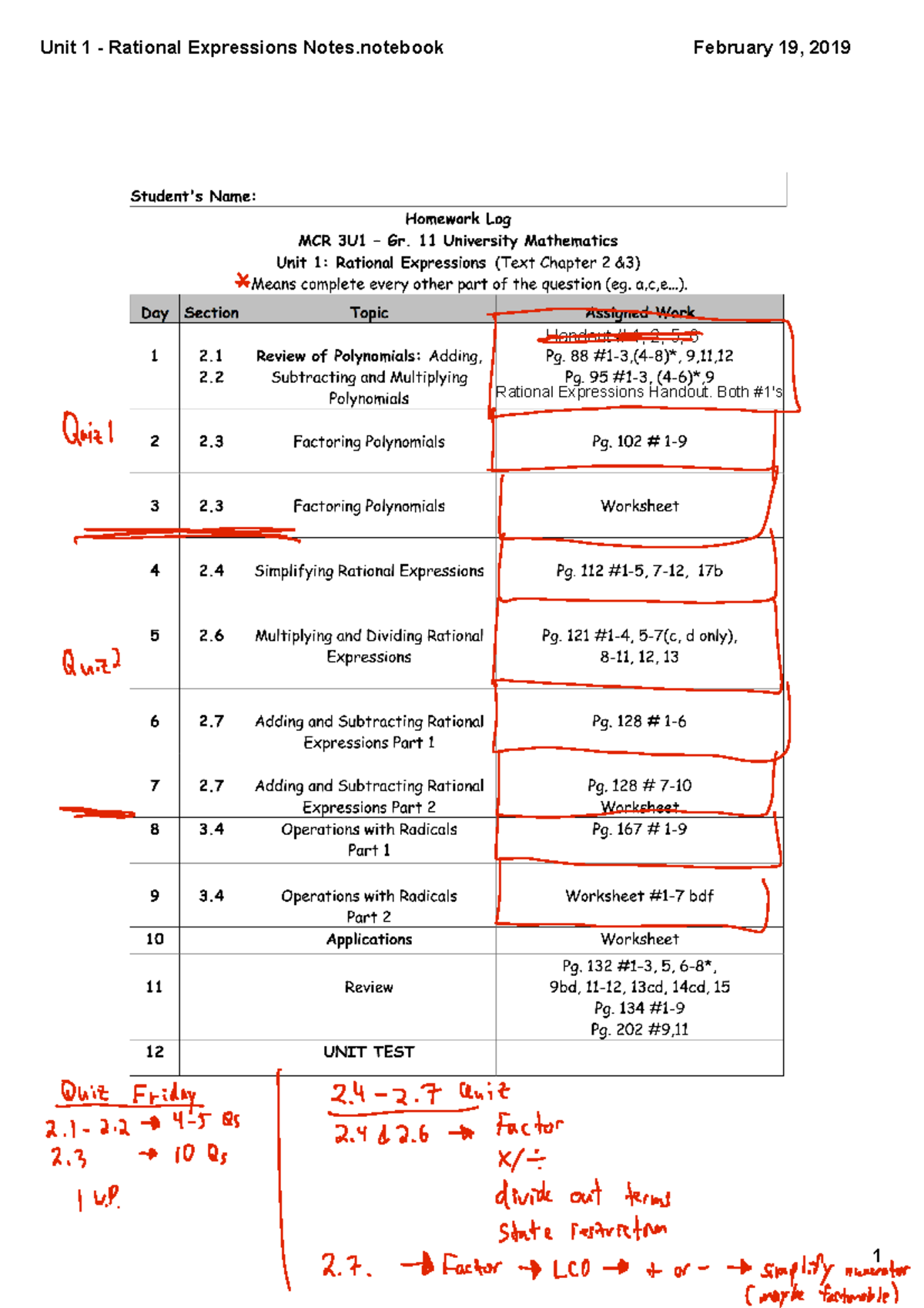 Chapter 2 Notes - Unit 1 Rational Expressions Notes 1 February 19, 2019 ...
