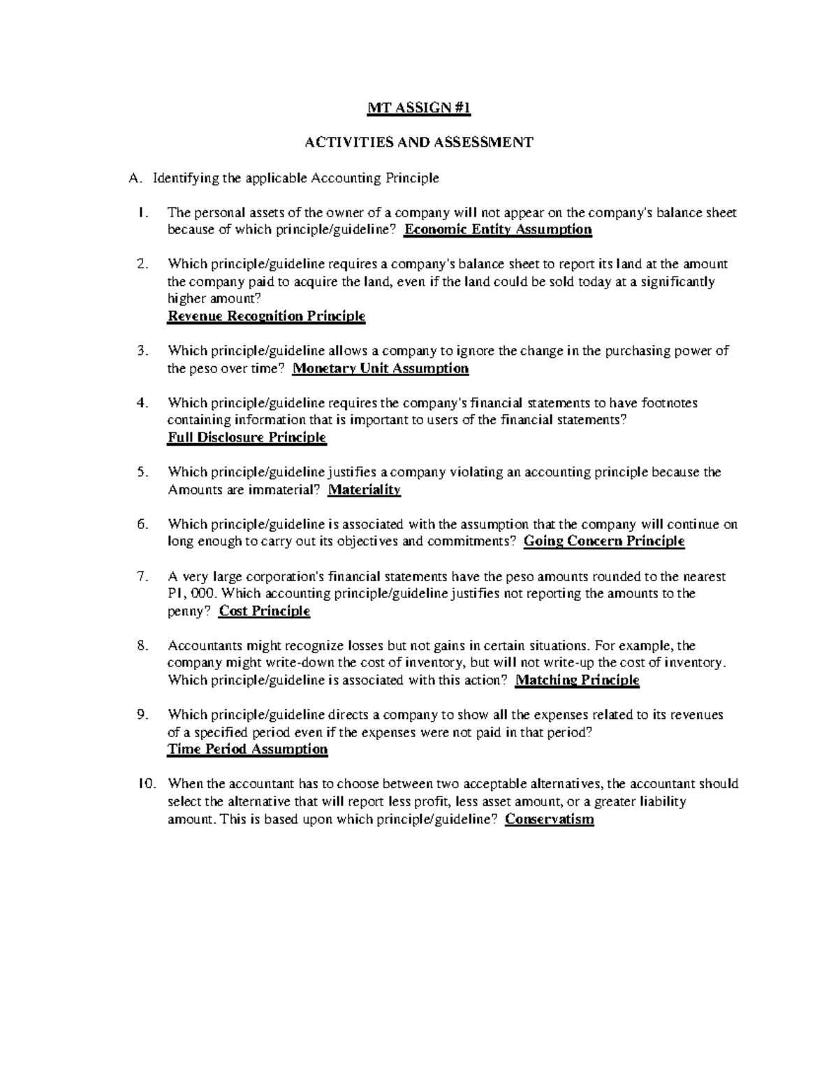 MT Assign # 1 - First Semester Accounting Principles Assessment ...