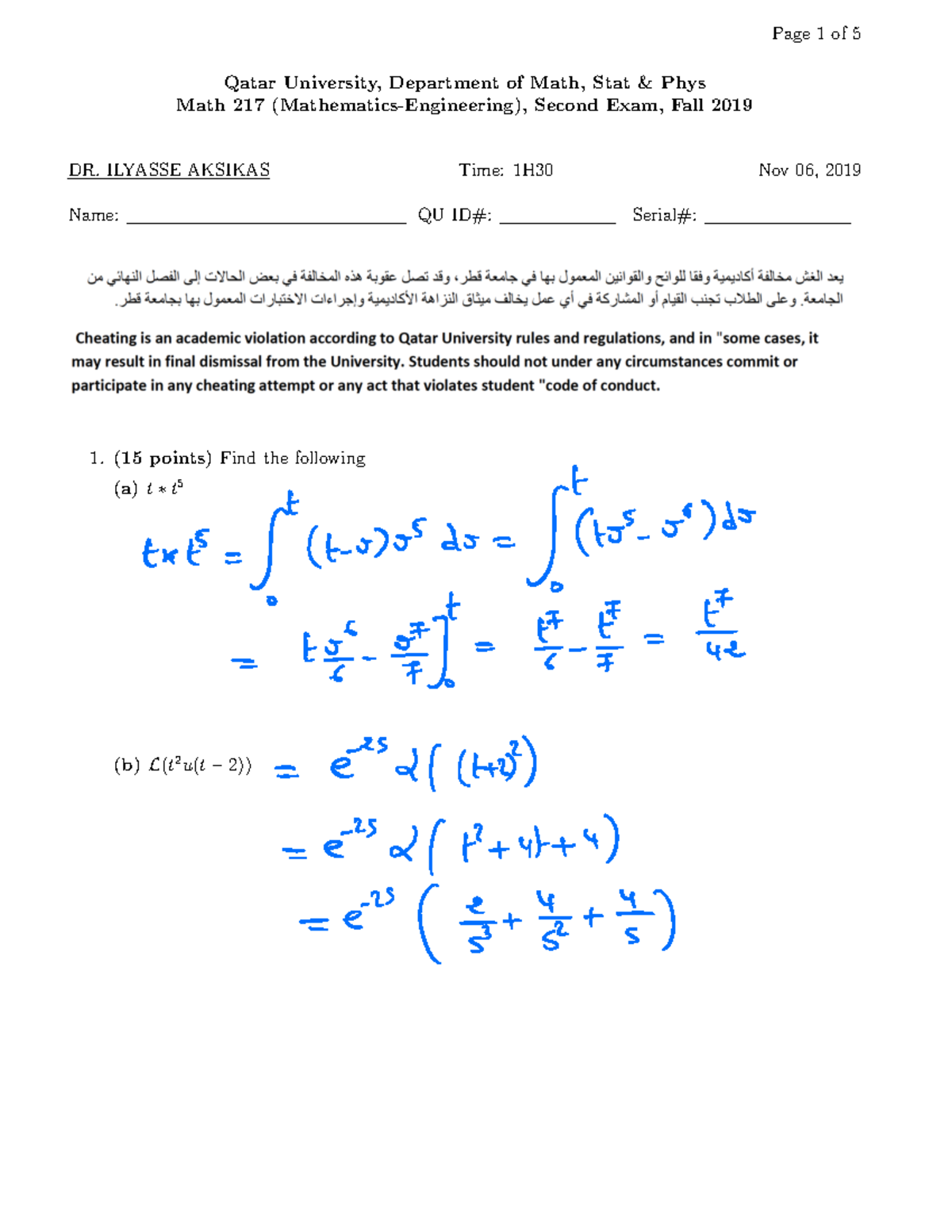 M217T2Fall2019 V2 - Math for engineering [ 217 ] first, second ,and ...