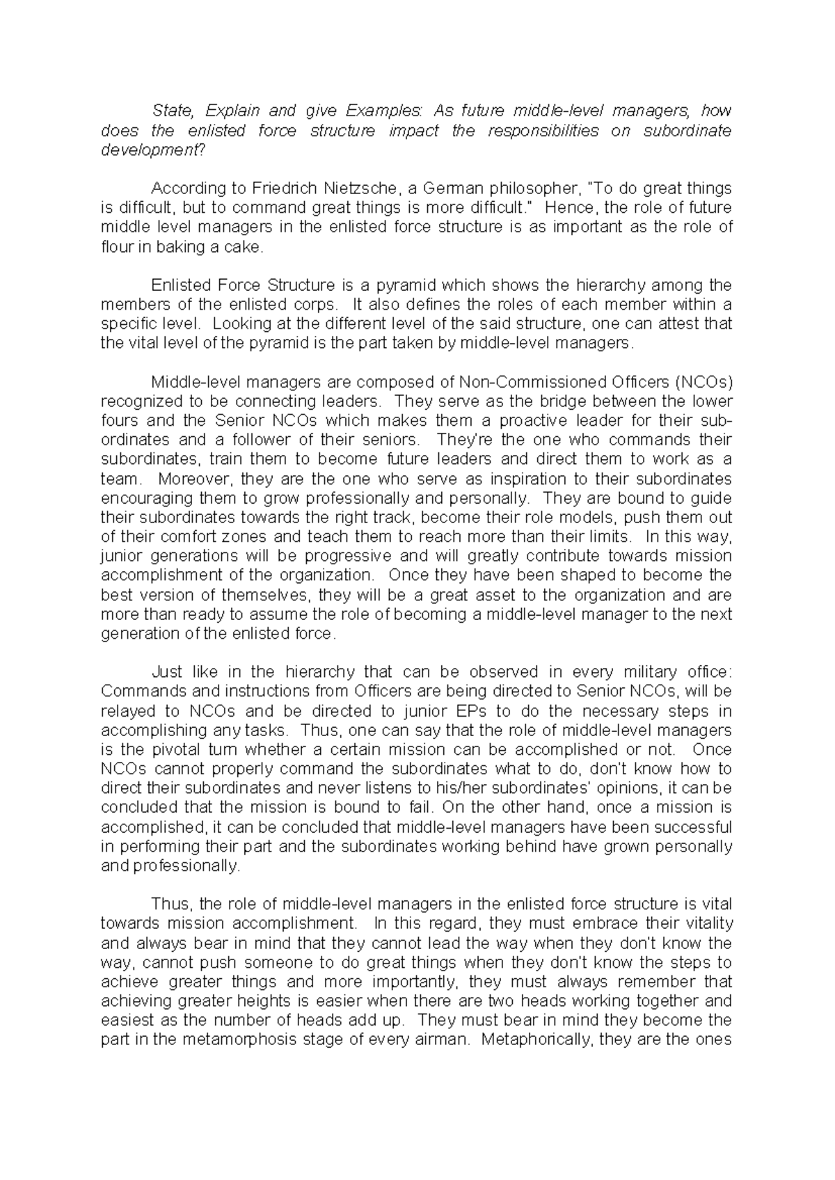 Essay - State, Explain and give Examples: As future middle-level ...