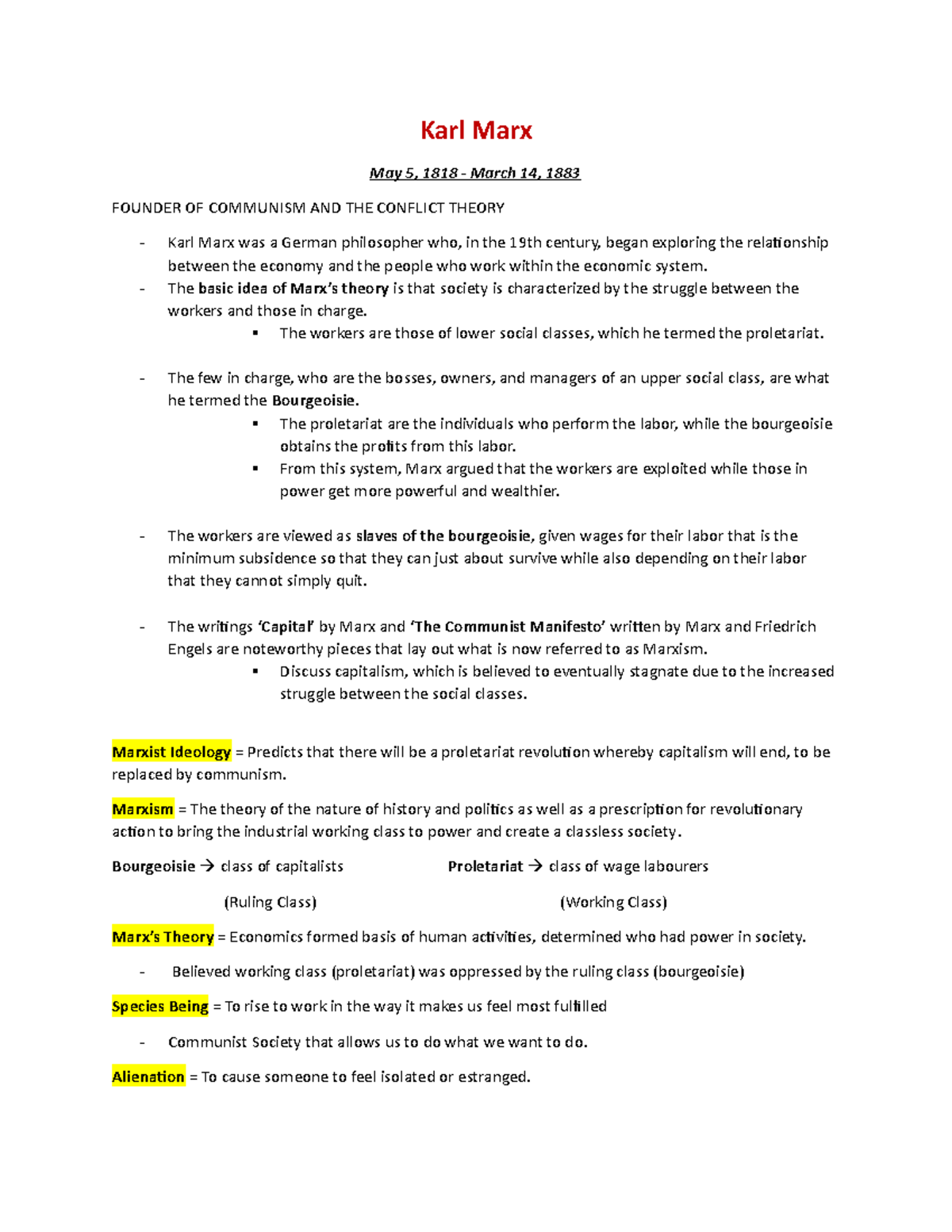 ST1 - Beginning Lecture - Karl Marx May 5, 1818 - March 14, 1883 FOUNDER OF COMMUNISM AND THE ...