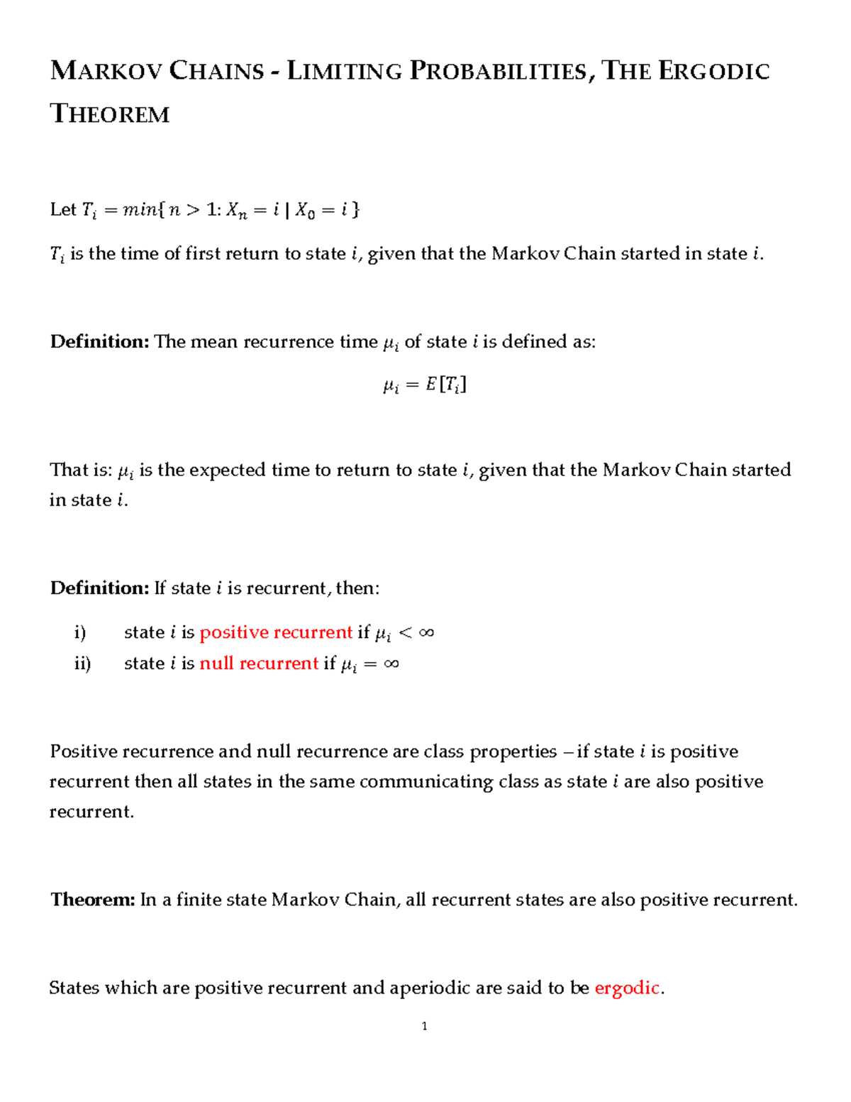 14-Markov Chains-Limiting Probabilities, The Ergodic Theorem - MARKOV CHAINS - LIMITING - Studocu