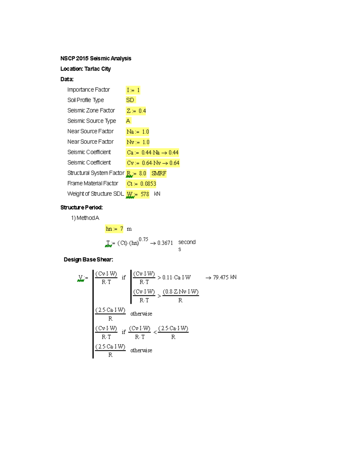 Seismic-Analysis - A Summary of Design Base Shear Using Mathcad - NSCP ...