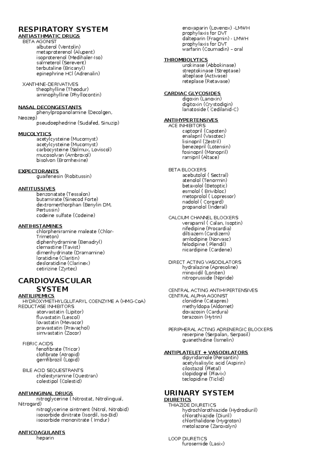 Pharmacology Nursing Drugs List - RESPIRATORY SYSTEM ANTIASTHMATIC ...