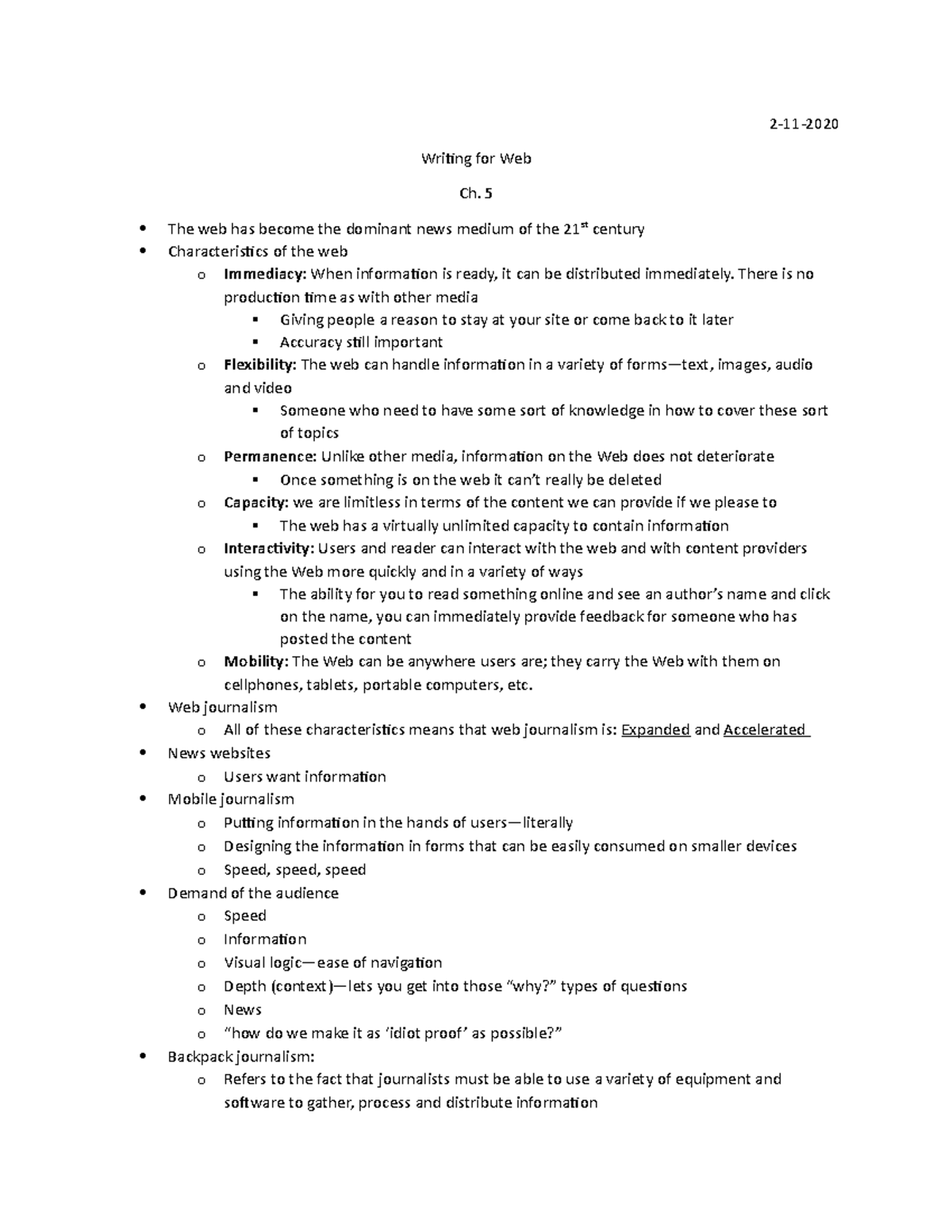 Media Writing notes - 2-11- Writing for Web Ch. 5 The web has become ...