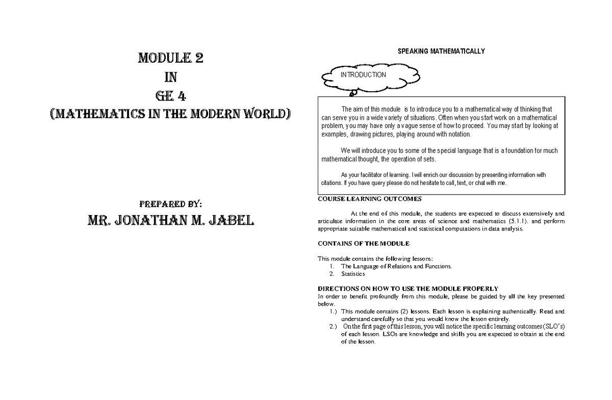 Inbound 8306807524306869219 - module 2 in ge 4 (mathematics in the ...