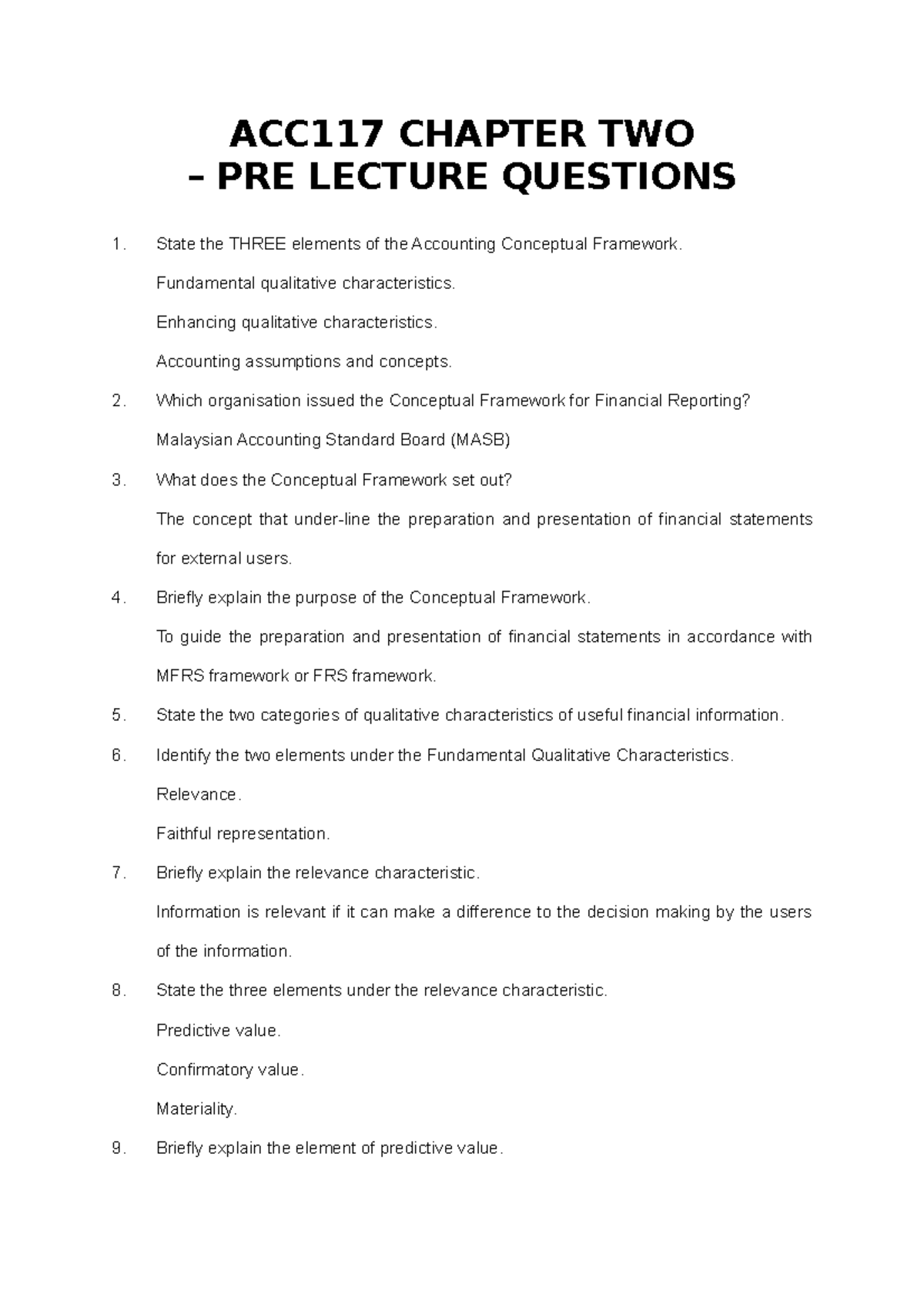 ACC117 Topic 2 - PRE Lecture Questions - Accounting - UiTM - Studocu
